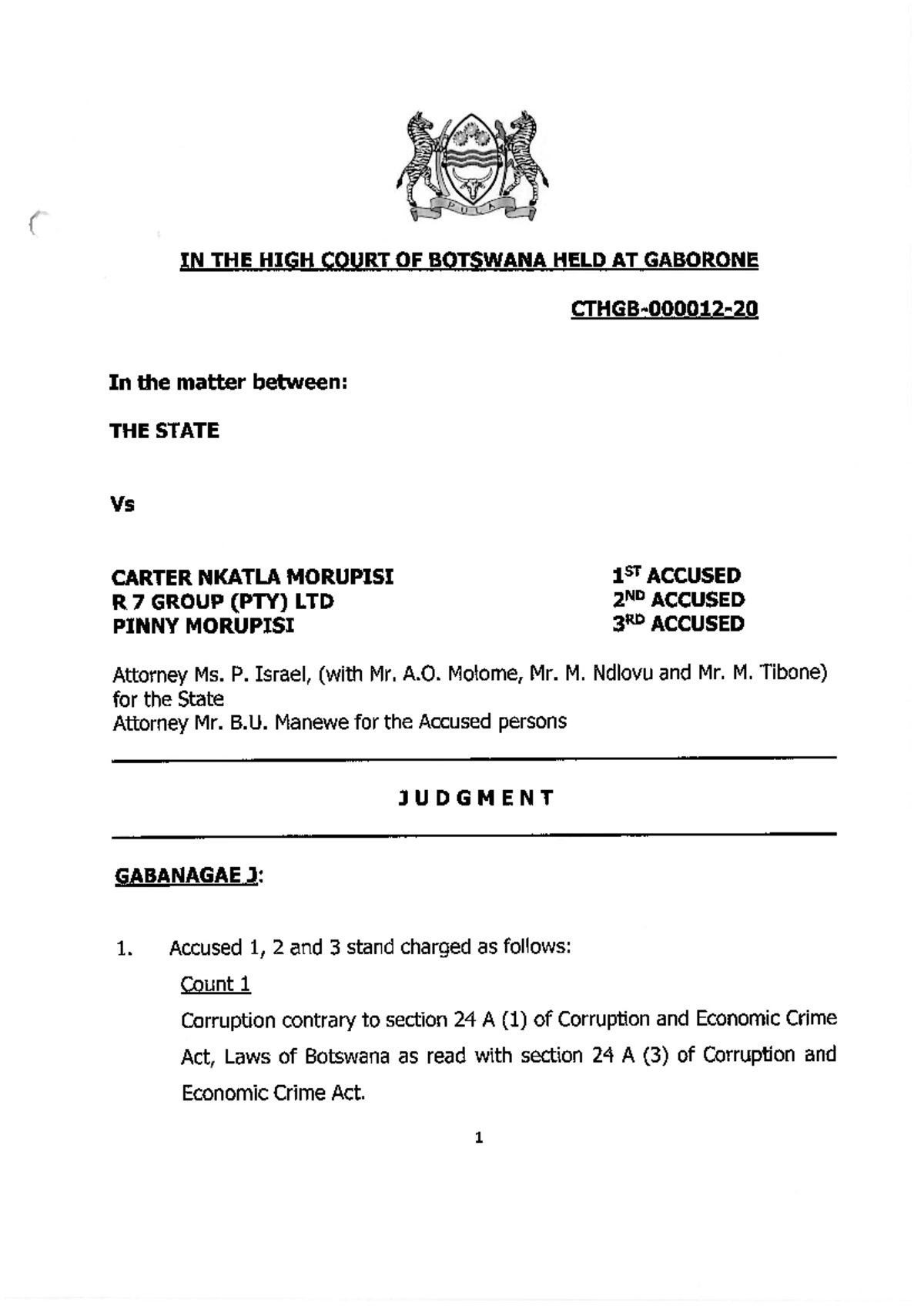 The State v Carter Morupisi and Others - IN THE HIGH COURT OF BOTSWANA ...
