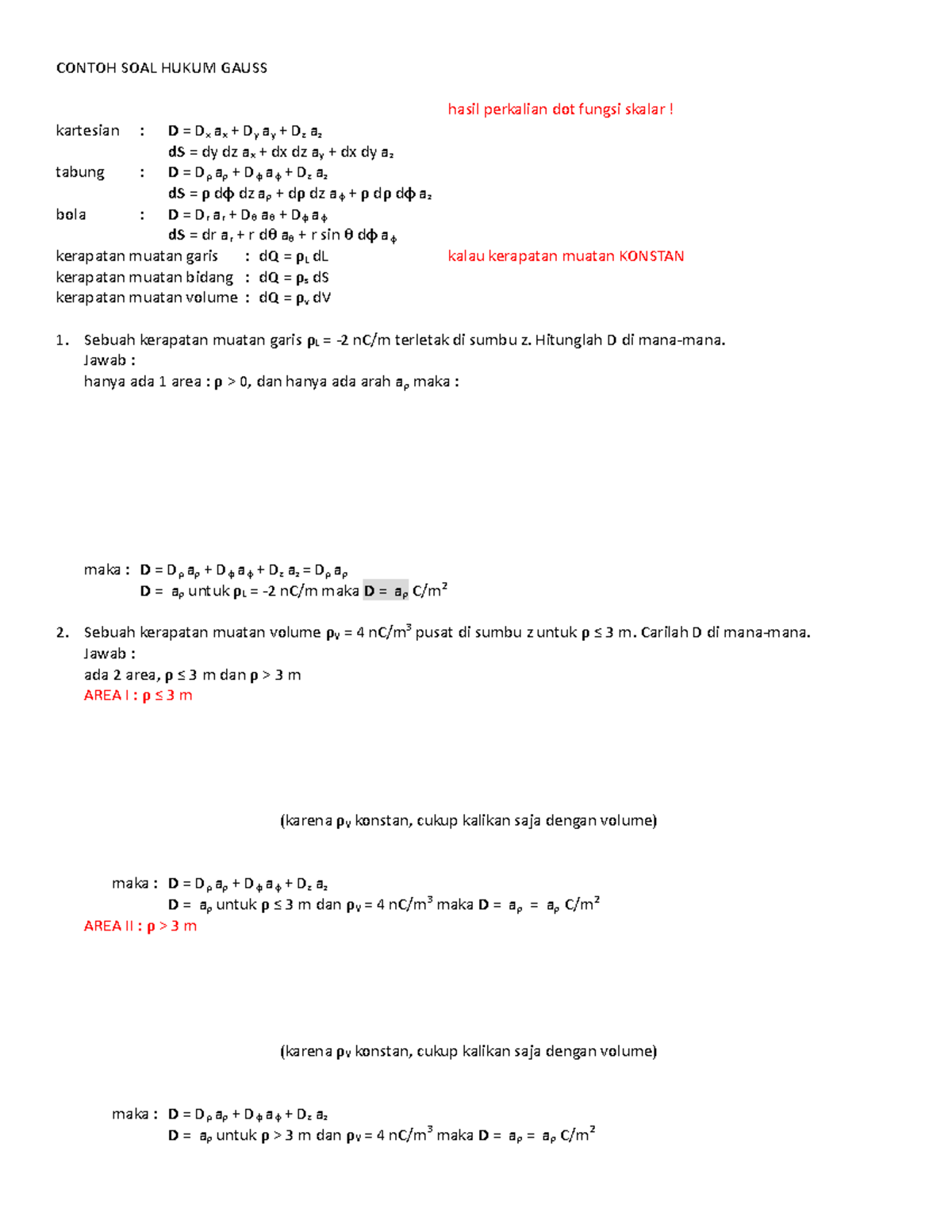 Hukum Gauss (contoh latsol ) - CONTOH SOAL HUKUM GAUSS hasil perkalian ...