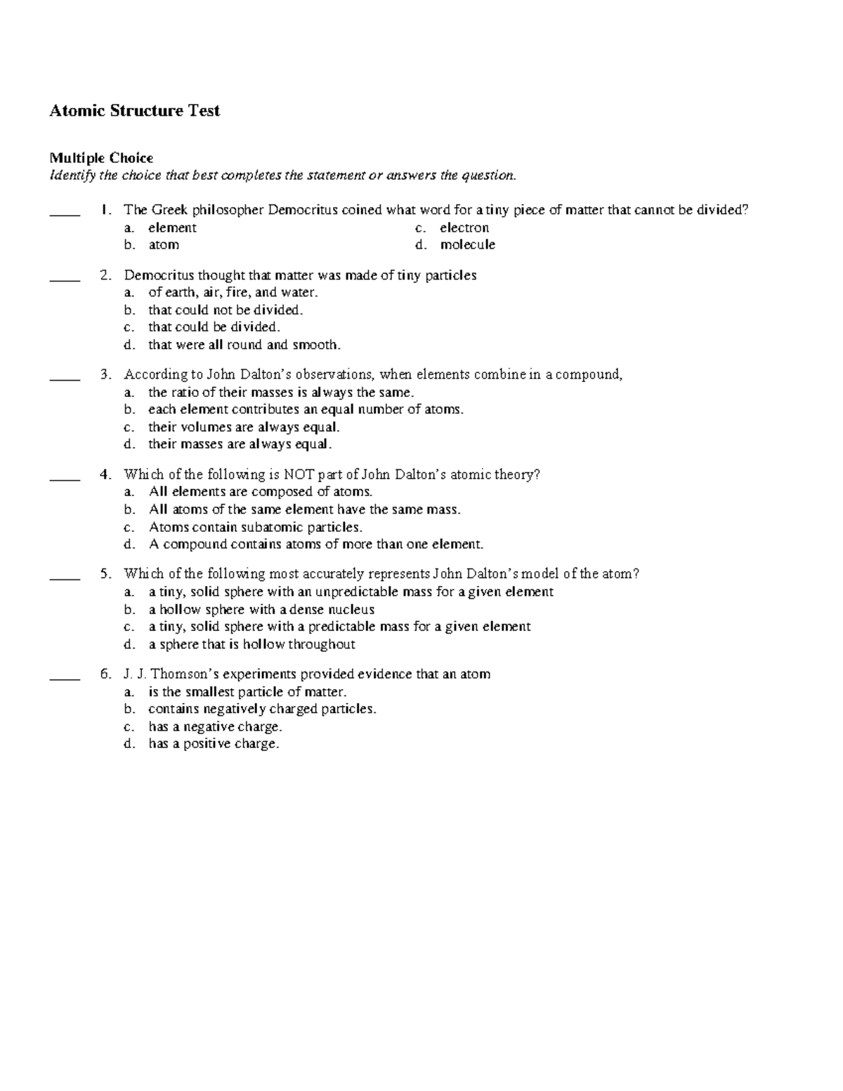 001197812 - Atomic Structure Test Multiple Choice Identify the choice ...