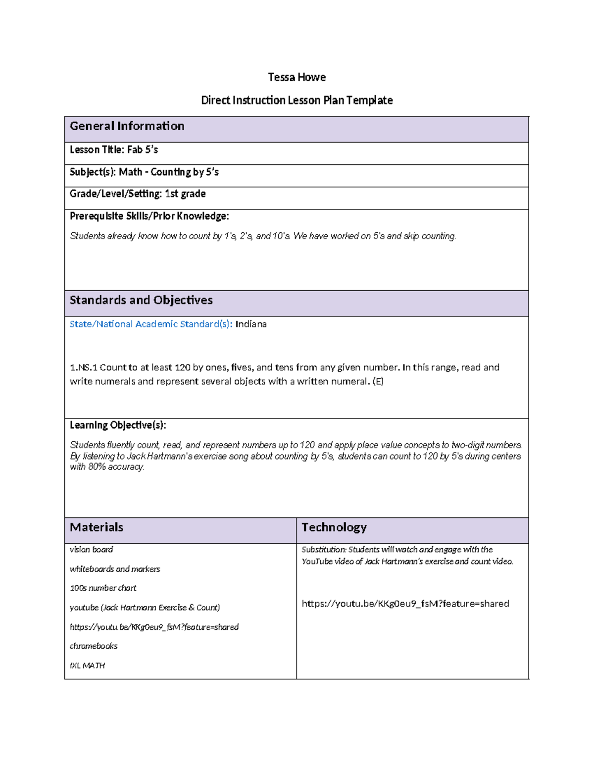 THowe - Lesson plan Task 2.edited - Tessa Howe Direct Instruction ...