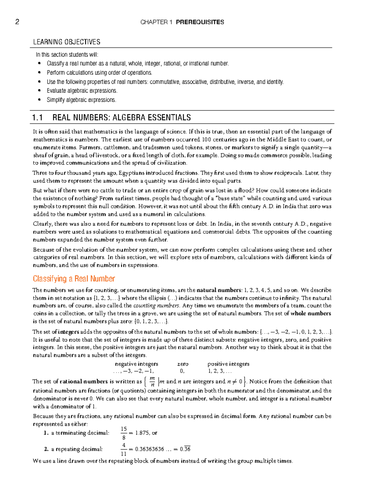 Properties of Real Numbers notes - ####### 2 CHAPTER 1 PREREQUISITES ...