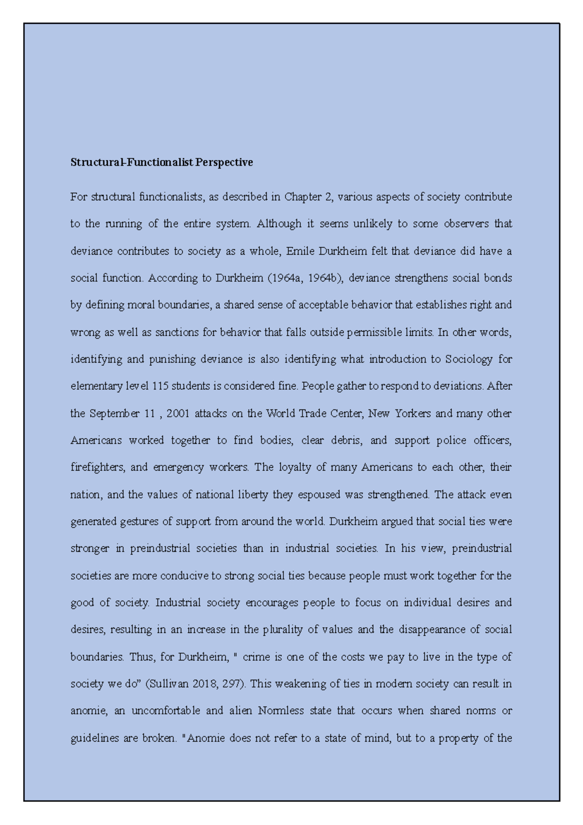 A Study Documents Sociology - Structural-Functionalist Perspective ...