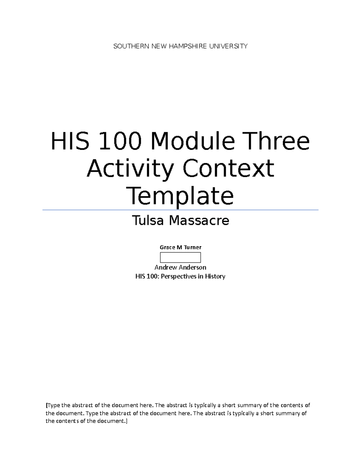 HIS 100 Module Three Activity Context Template - SOUTHERN NEW HAMPSHIRE UNIVERSITY HIS 100 ...