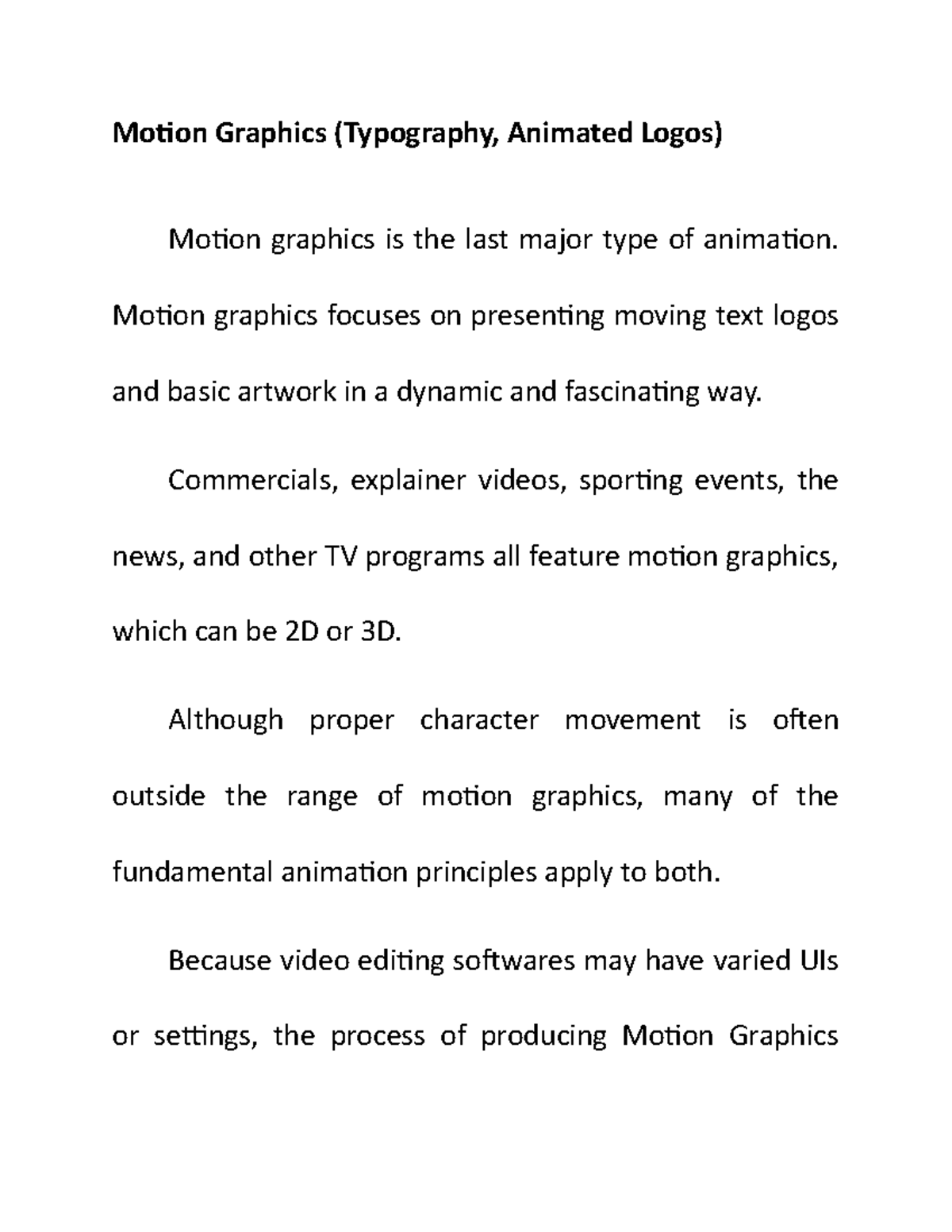 Motion Graphics (Typography, Animated Logos) - Motion graphics focuses ...