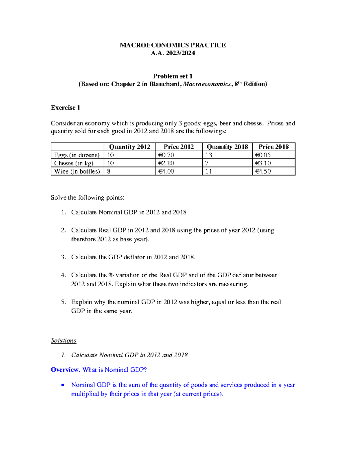 Problem set 1 - solutions - MACROECONOMICS PRACTICE A. 2023/ Problem set 1 (Based on: Chapter 2 ...