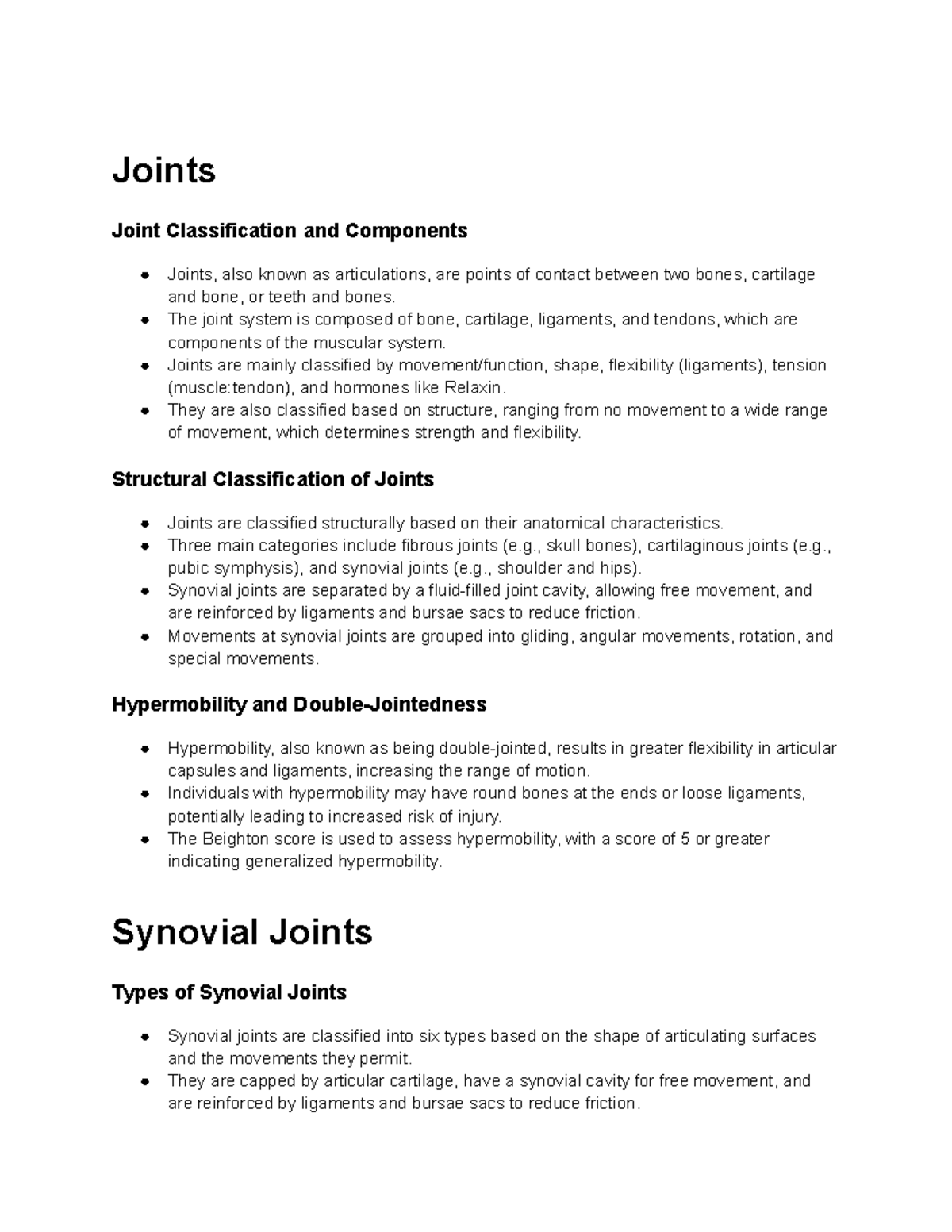 Chapter 7 Joints Notes - Joints Joint Classification and Components ...