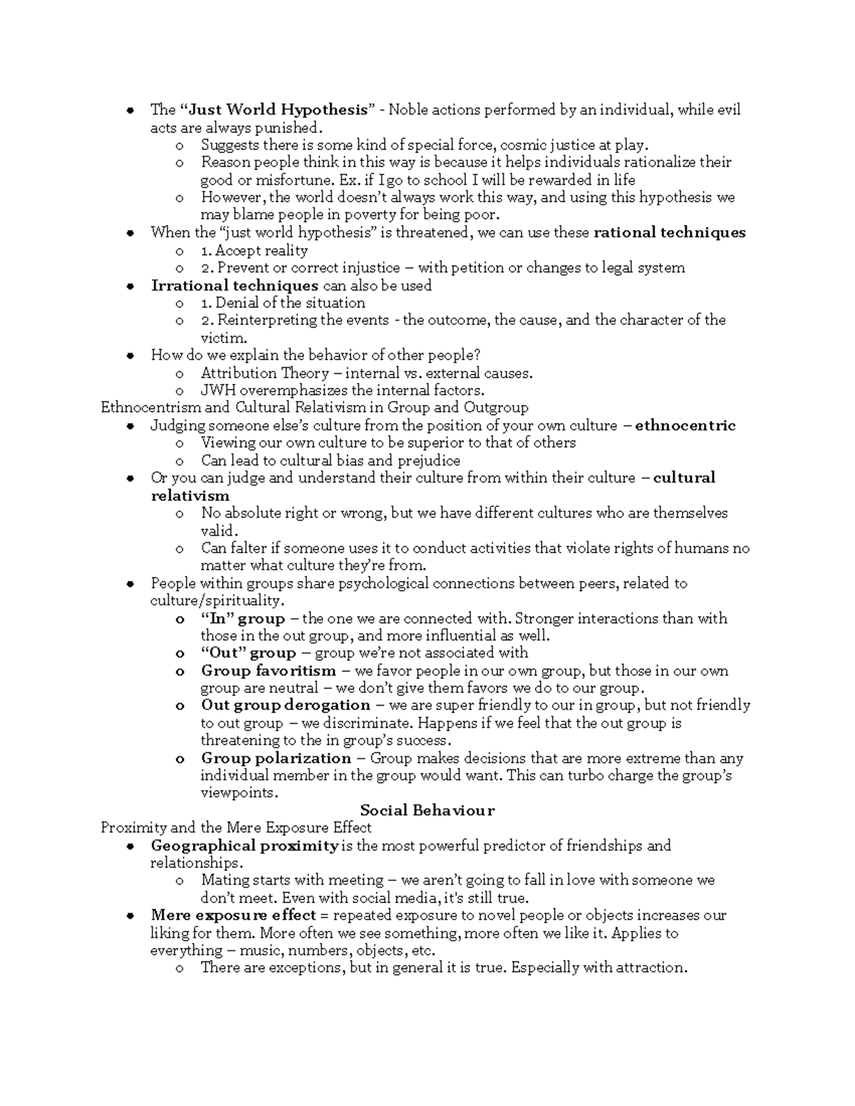 Psych Midterm 2 lecture notes study guide - The “Just World Hypothesis ...