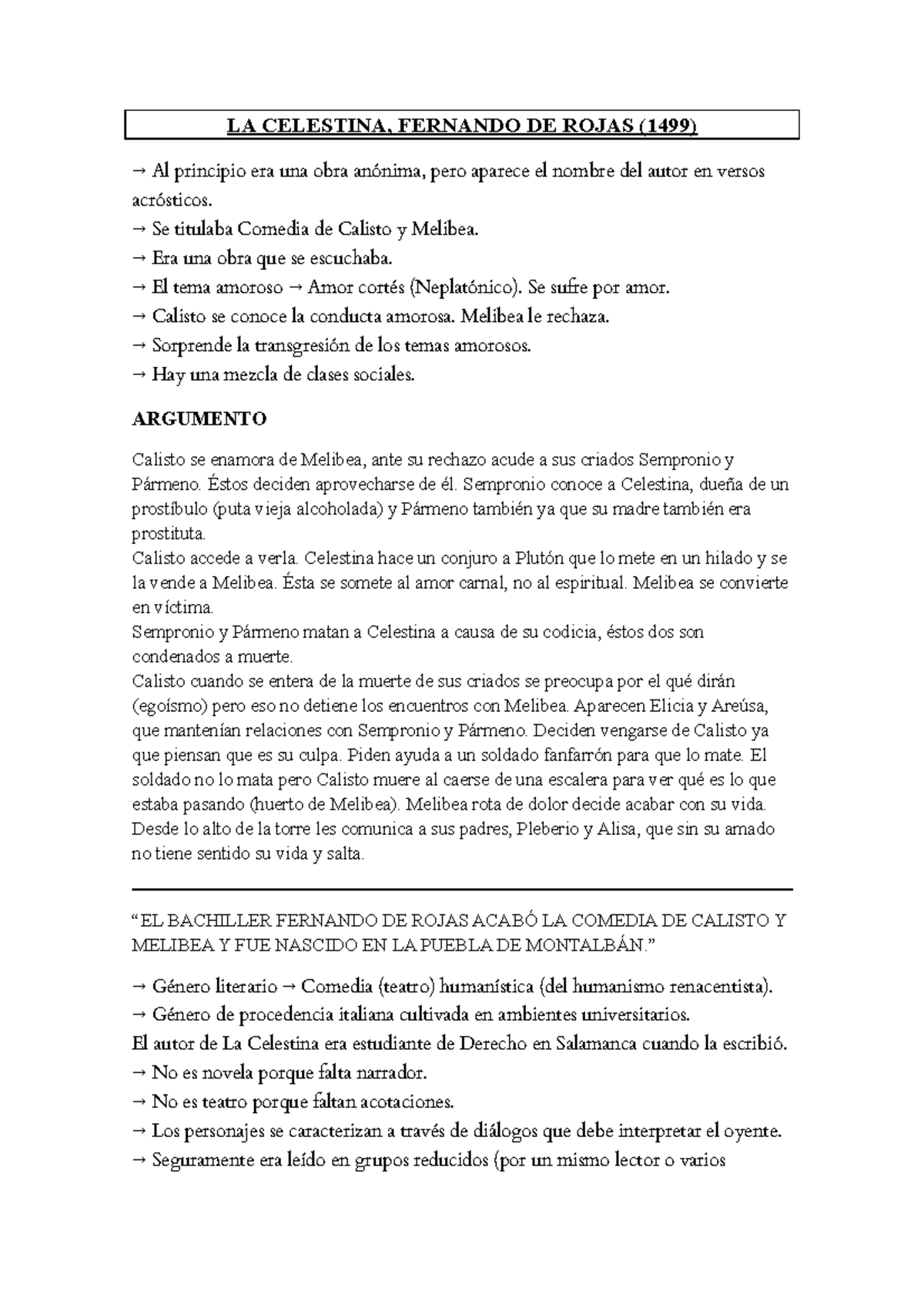 LA Celestina - LA CELESTINA, FERNANDO DE ROJAS (1499) → Al principio ...