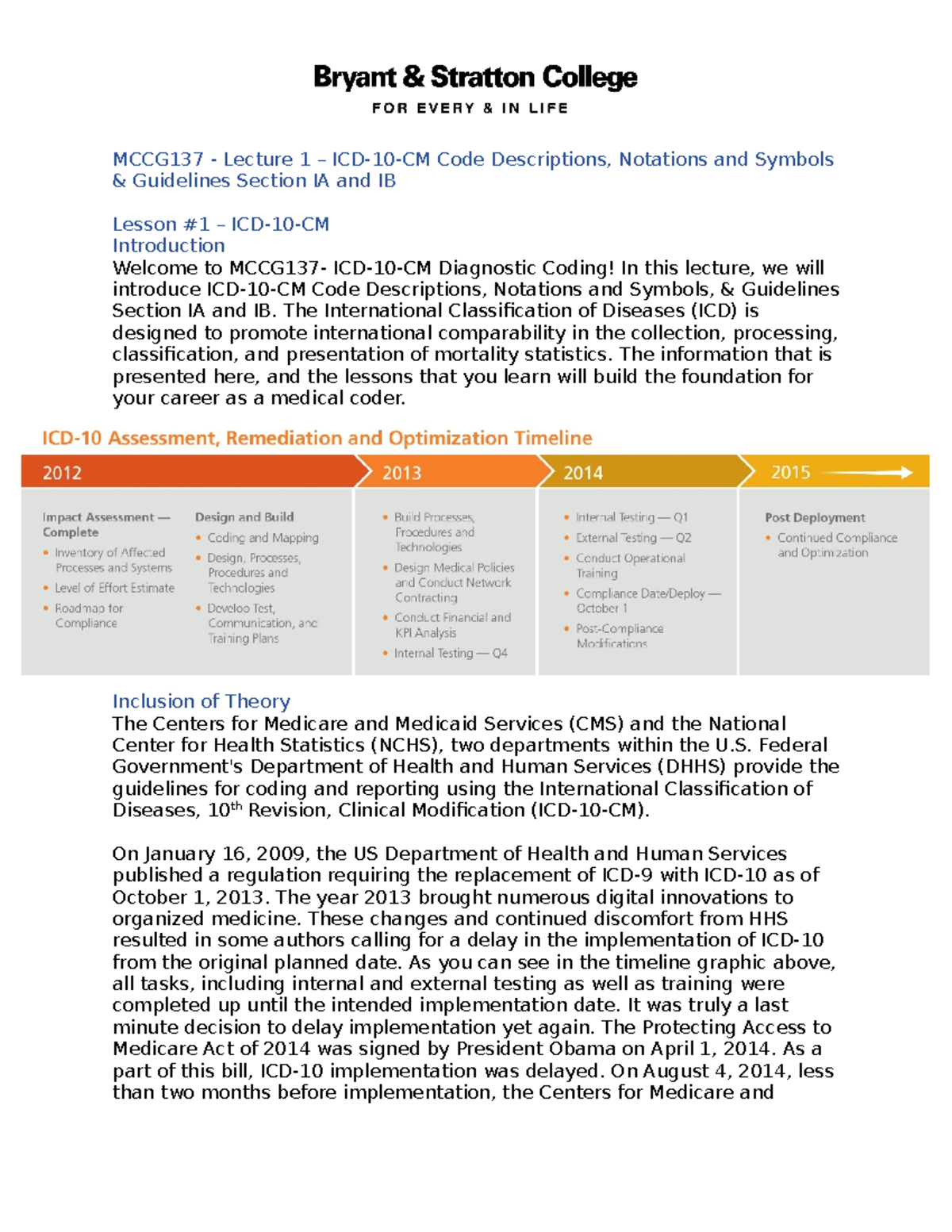 Lecture 1 - ICD-10-CM Guidelines - MCCG137 - Lecture 1 – ICD-10-CM Code ...