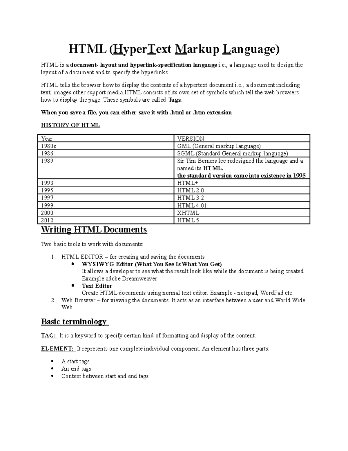 HTML notes class X - Complete Science - Delhi University - Studocu