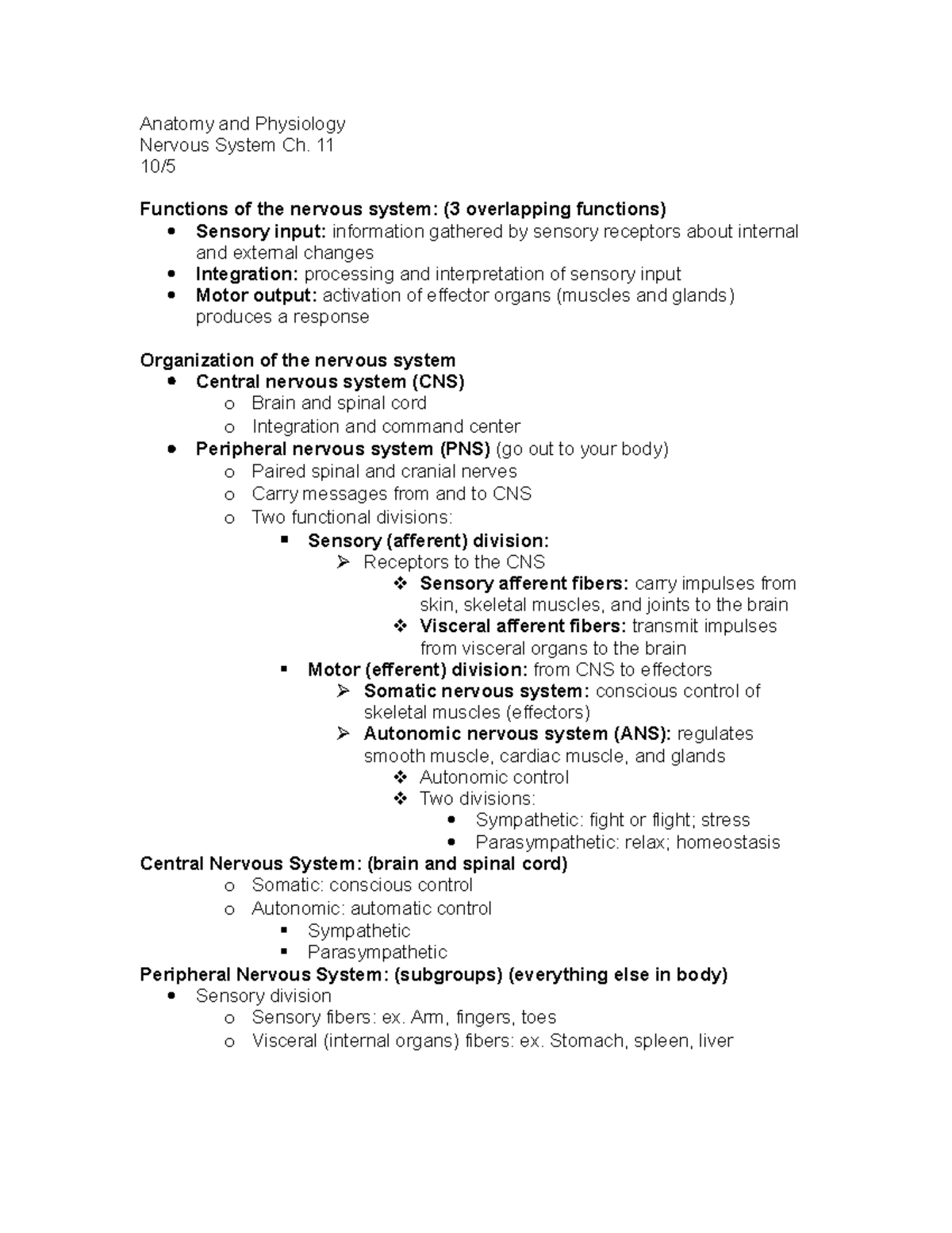 Anatomy and Physiology lecture 8 - Anatomy and Physiology Nervous ...