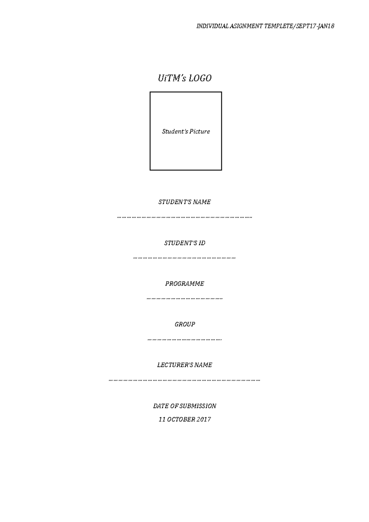 Templete individual assignment - UiTM’s LOGO STUDENT’S NAME - Studocu