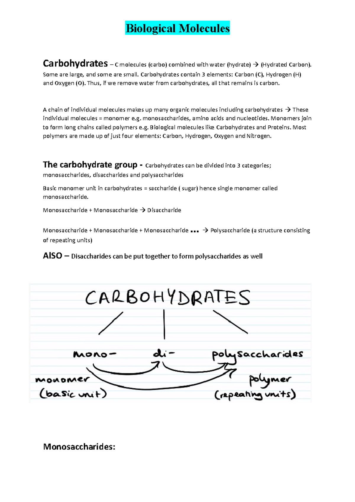 Carbohydrate 1 - the carbhohydtae - Carbohydrates – C molecules (carbo ...