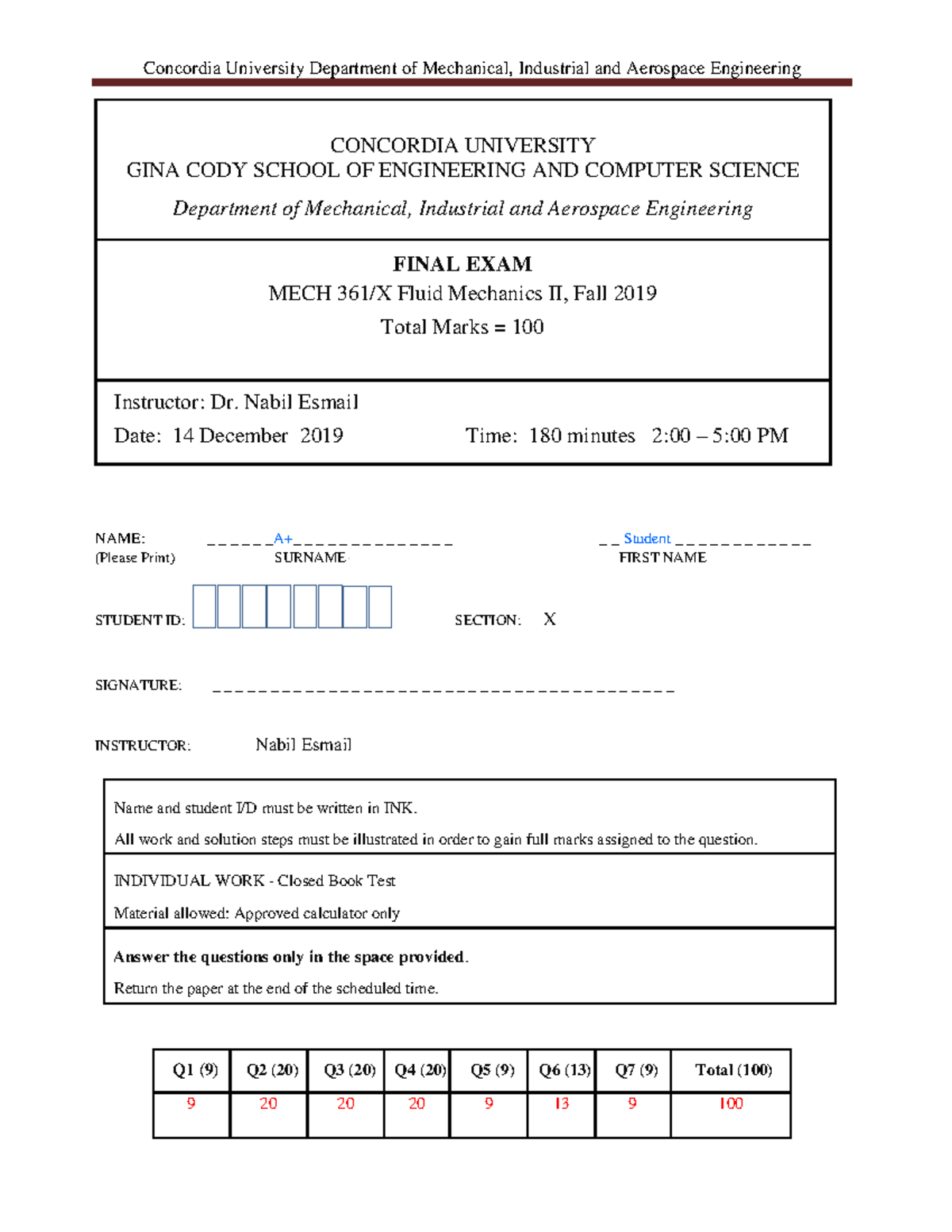 FINAL EXAM 2 December 2019, answers - Warning: TT: undefined function: 32 NAME: _ _ _ _ _ A+ ...