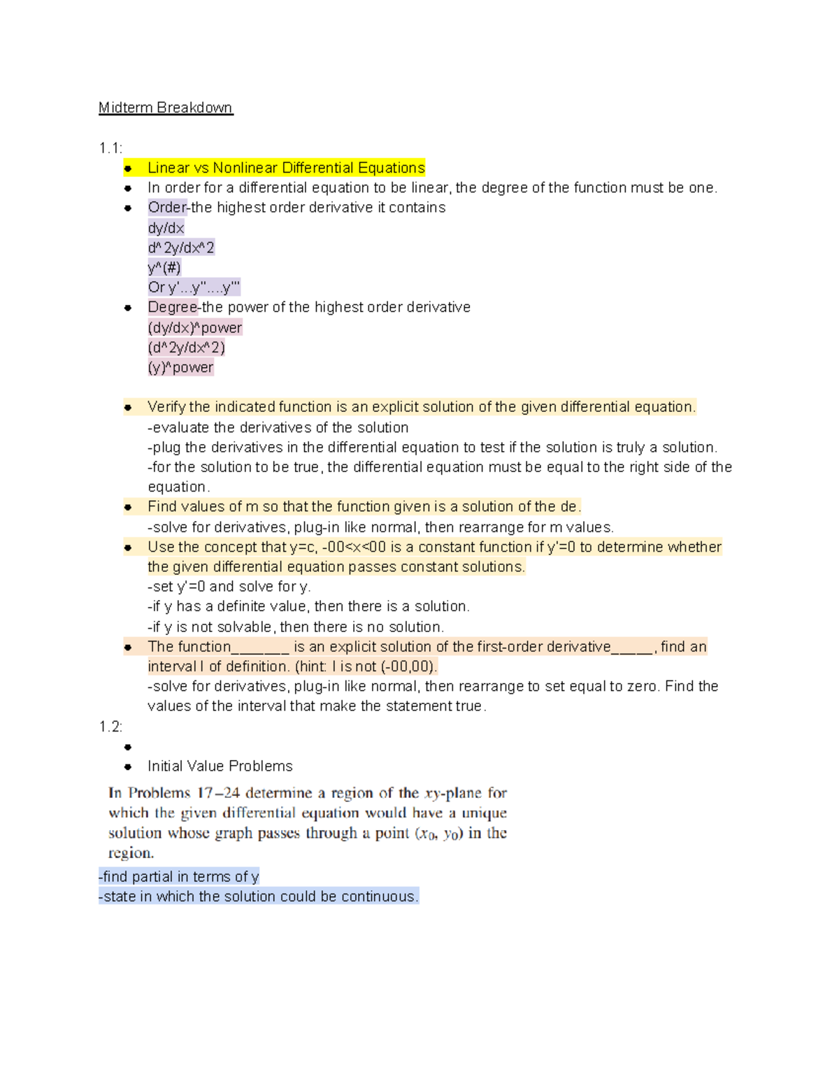 DE Midterm 1 Breakdown - Summary Differential Equations - Midterm Breakdown 1: Linear vs ...