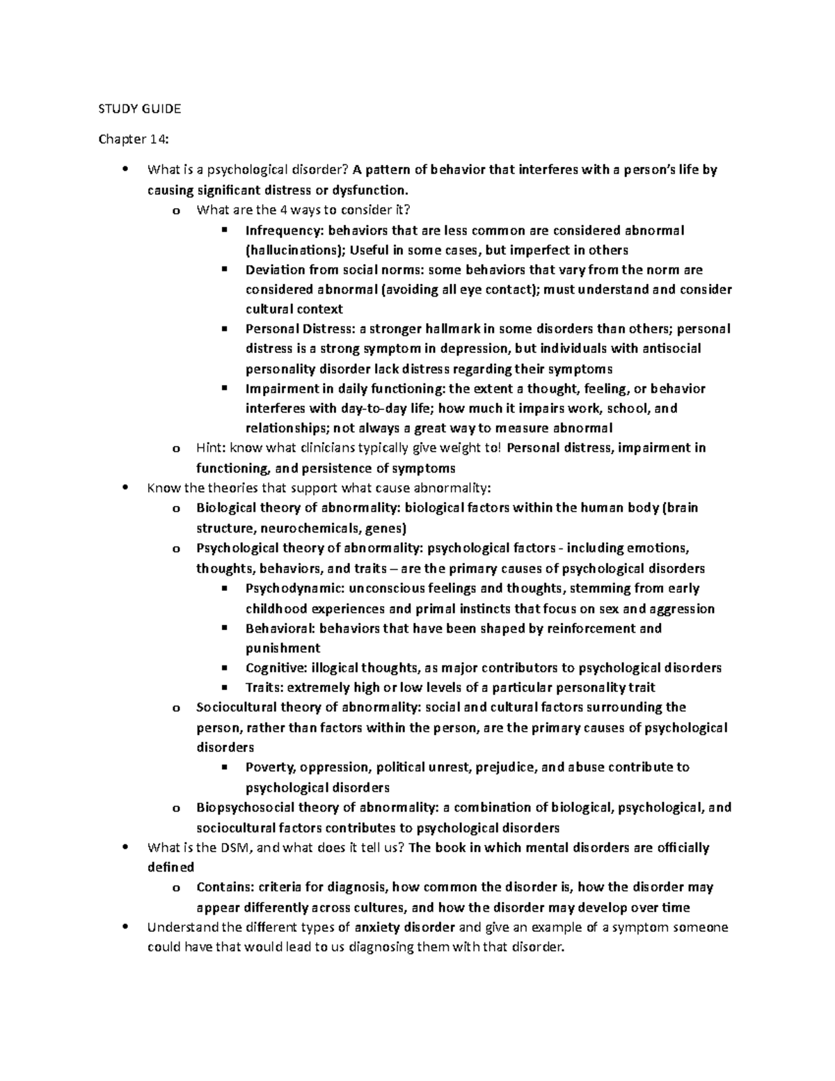 PSYC 111 - Exam Ch. 14-15 Study Guide - STUDY GUIDE Chapter 14: What is ...
