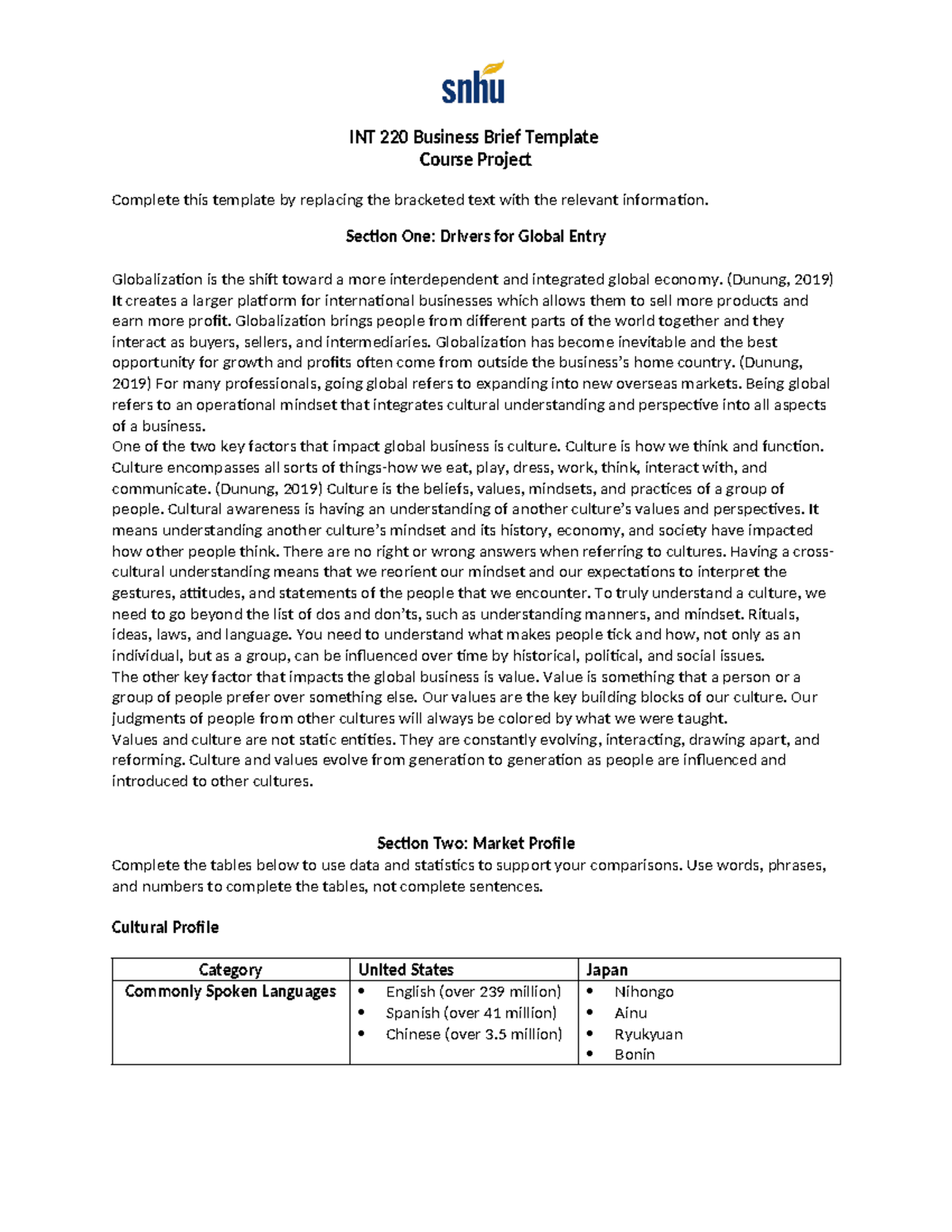 2-1 Milestone One - ...... - INT 220 Business Brief Template Course ...