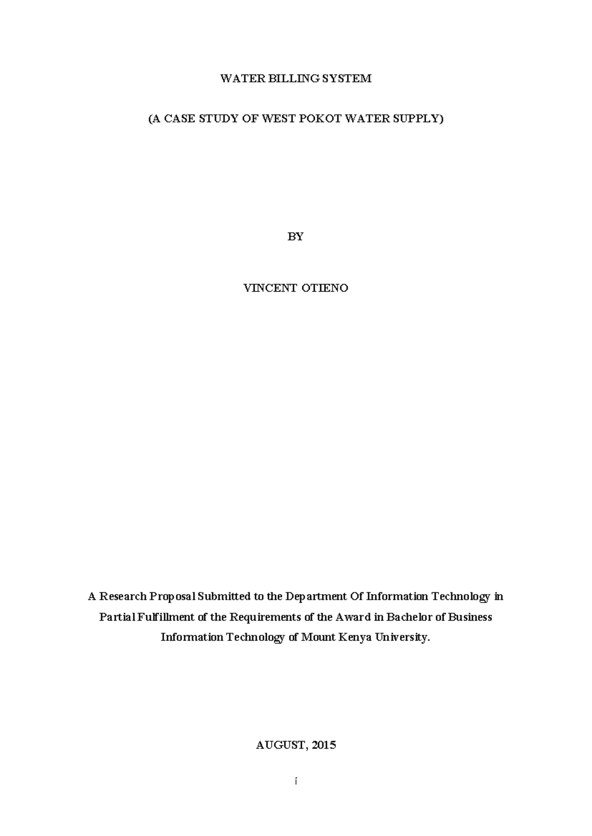WATER UTILITY SERVICE RESEARCH - WATER BILLING SYSTEM (A CASE STUDY OF ...