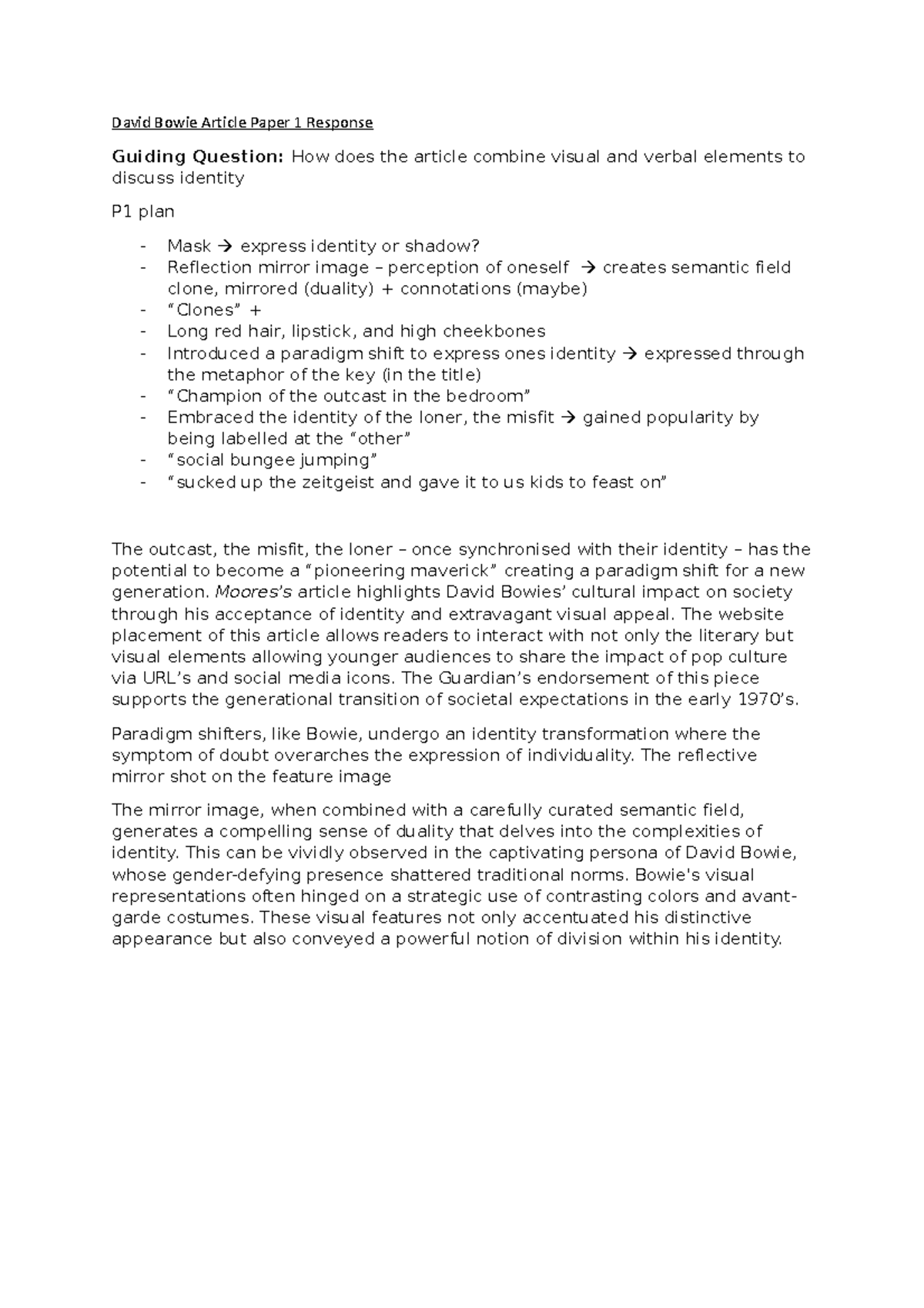 David Bowie Article Paper 1 Response - David Bowie Article Paper 1 ...