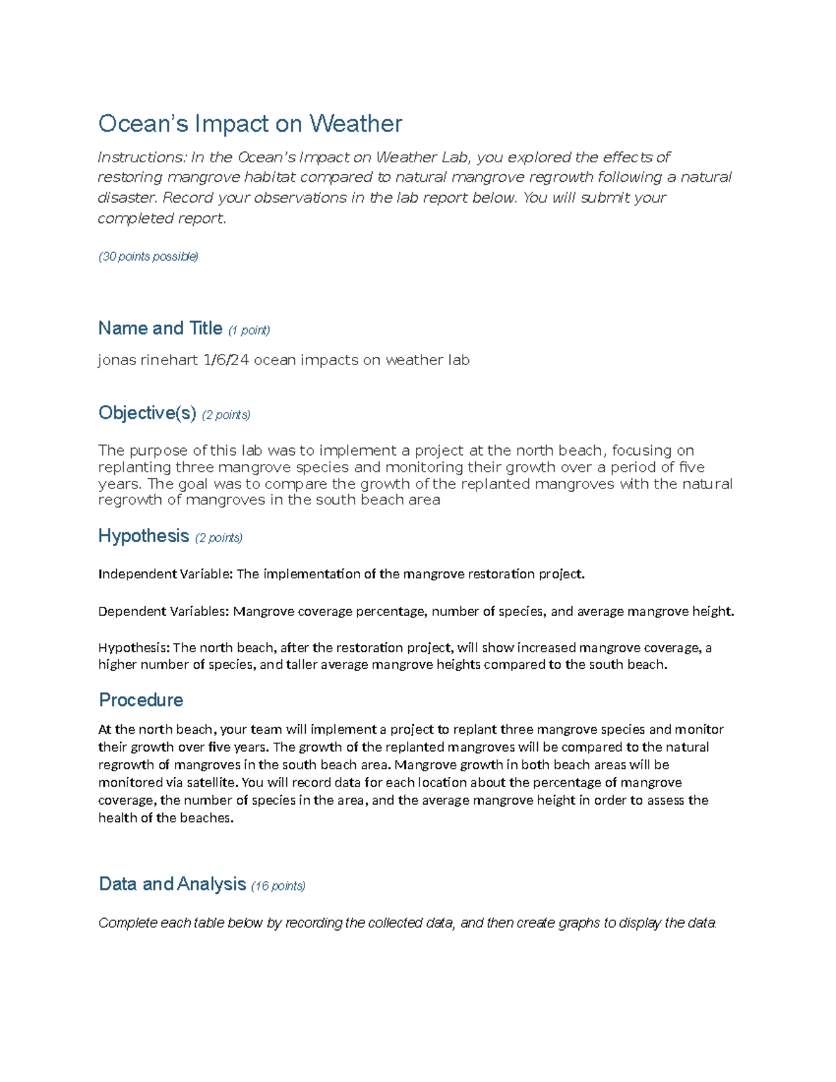 Oceans impact on eather lab - Ocean’s Impact on Weather Instructions ...