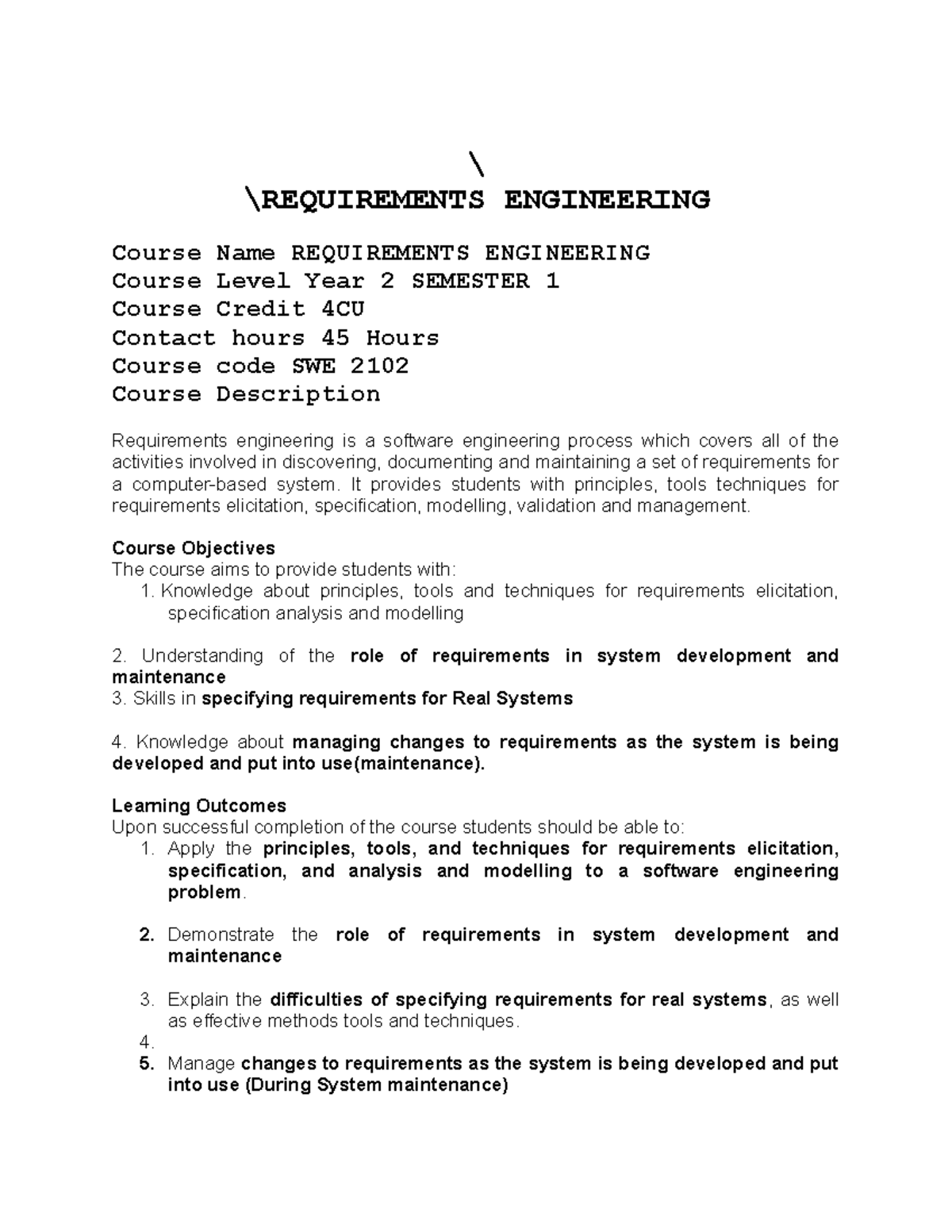 0 - Requirements Engineering Course Outline - \ \REQUIREMENTS ...