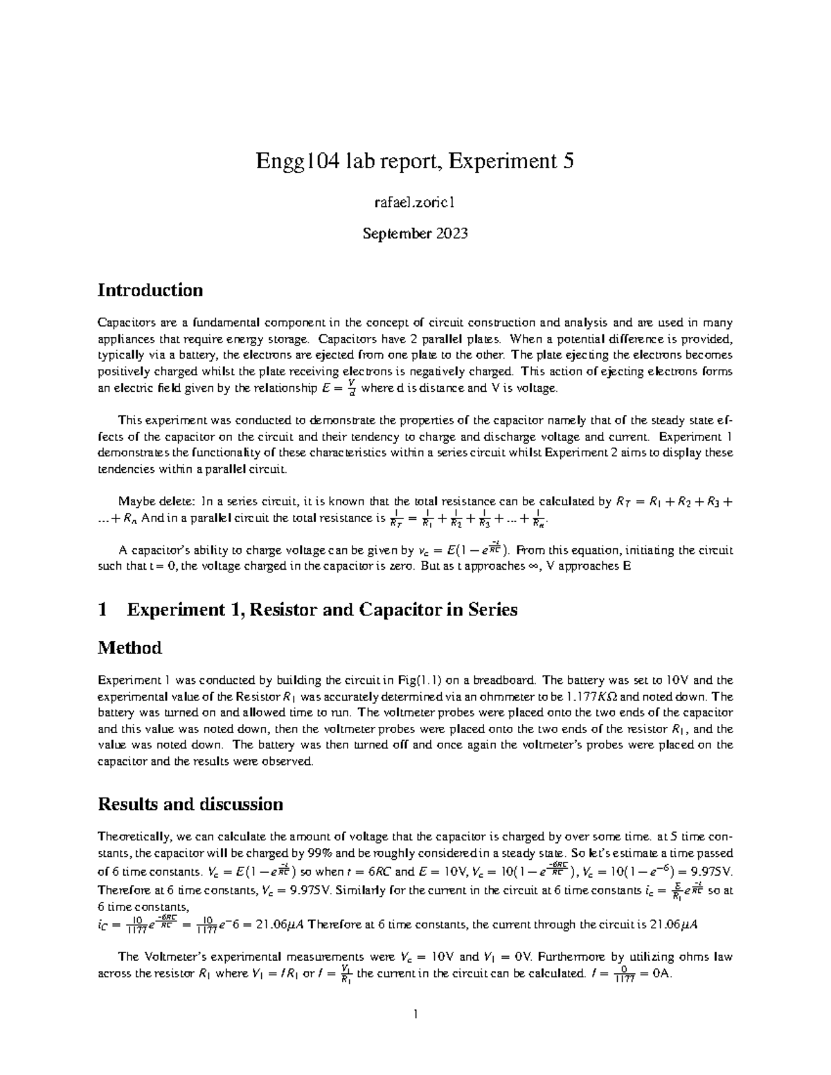 Engg104 lab report - wanted free access - Engg104 lab report, Experiment 5 rafael September 2023 ...