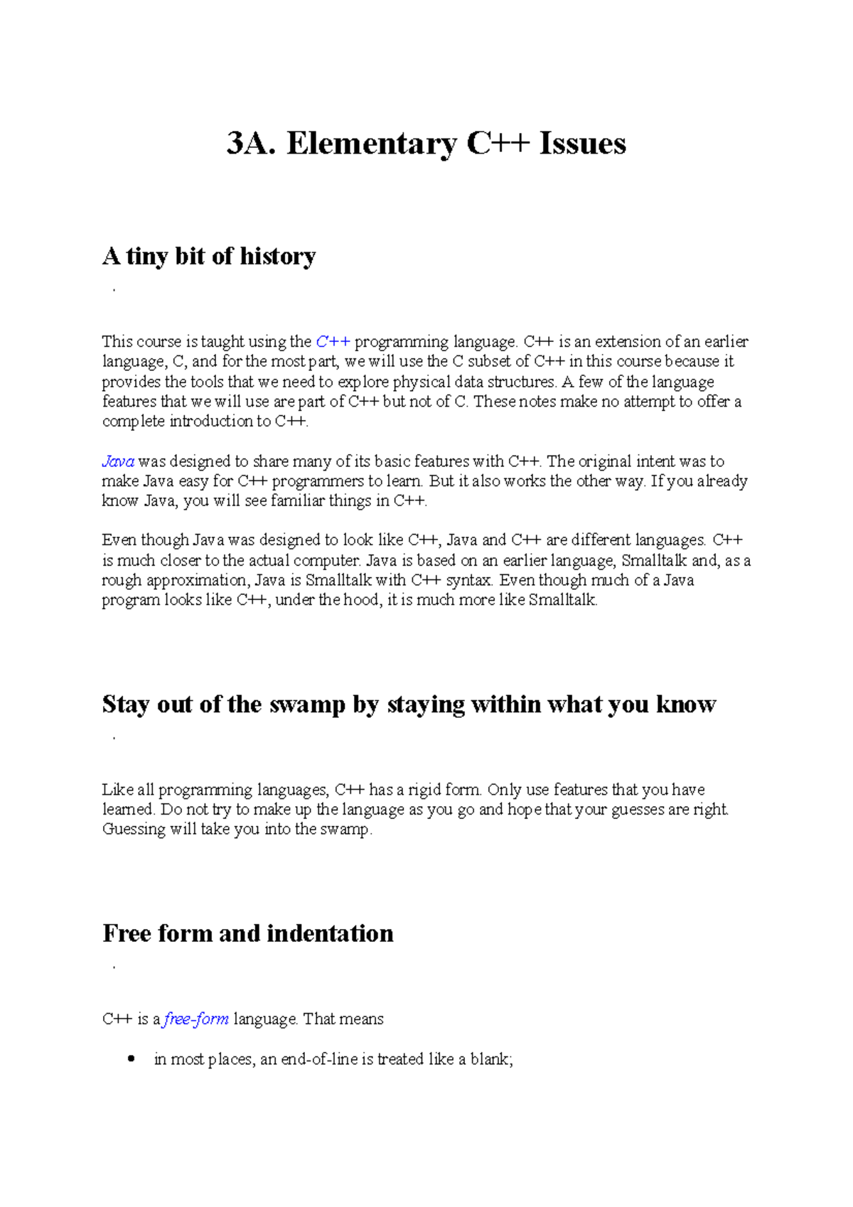 Lecture 3A - Elementary C++ issues - 3A. Elementary C++ Issues A tiny ...