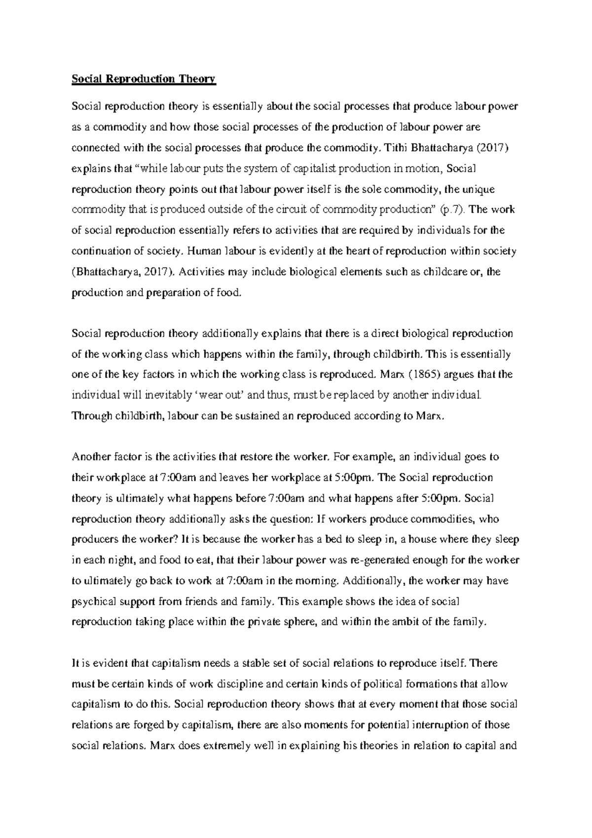 3rd assignment - Social Reproduction Theory Social reproduction theory ...