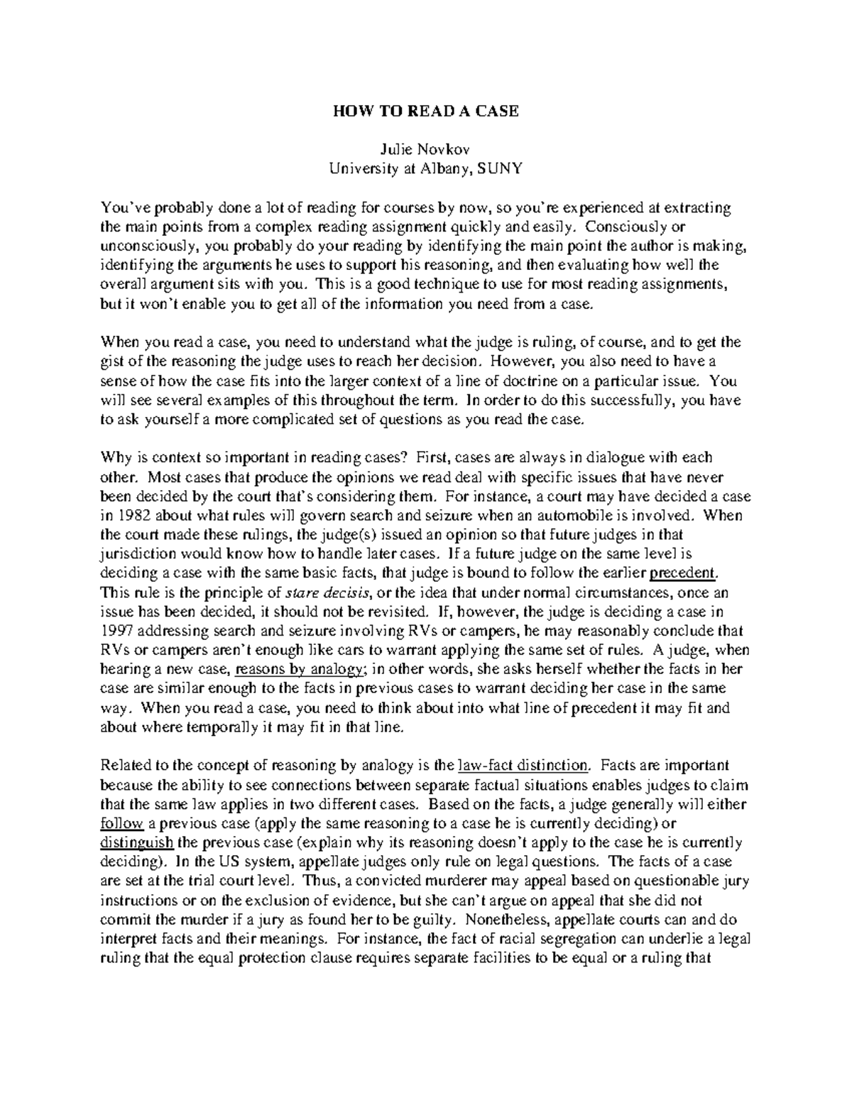 How-to-read-a-case(1) Case Note - HOW TO READ A CASE Julie Novkov ...