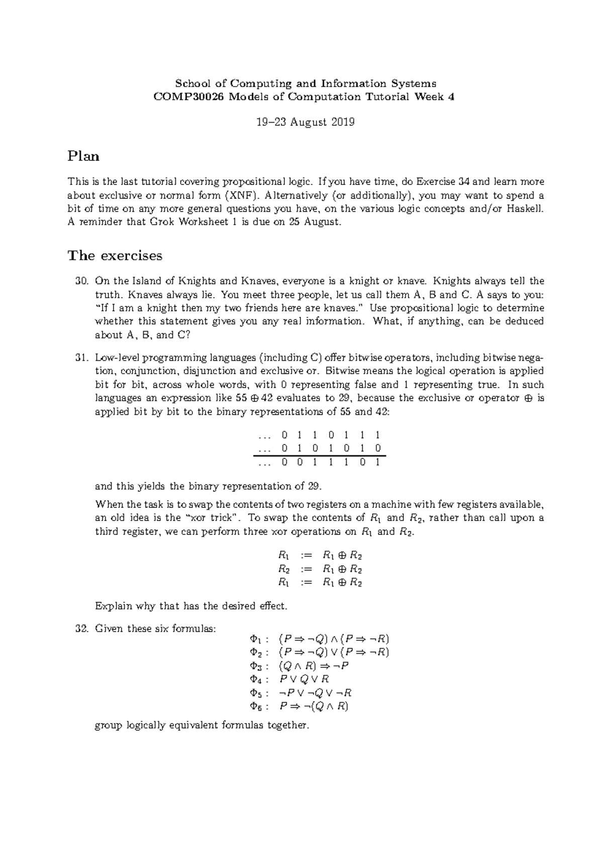 Tute04 - TUT4 - School of Computing and Information Systems COMP30026 Models of Computation ...