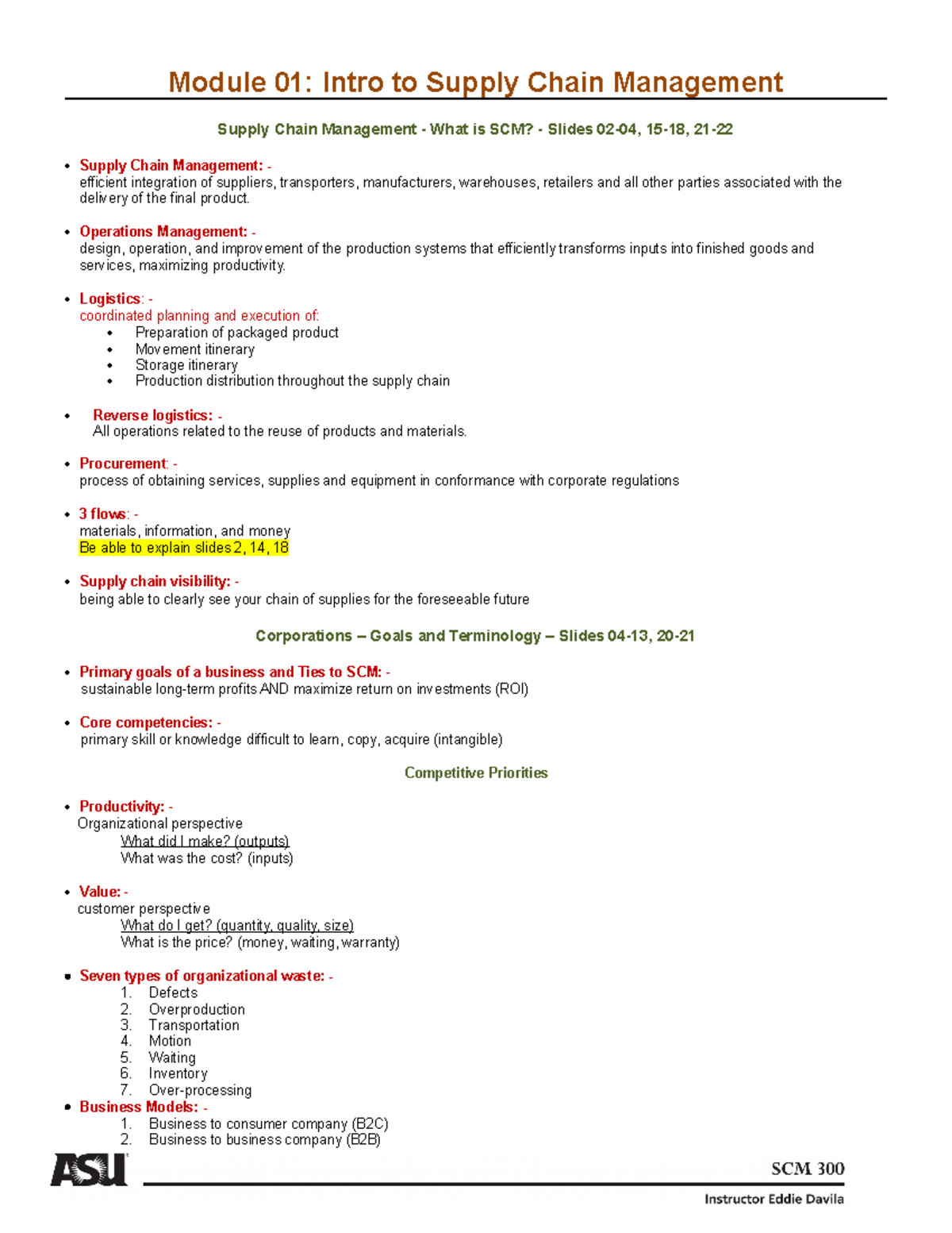 Modules 1 - 4 Study Guide - Module 01: Intro to Supply Chain Management ...