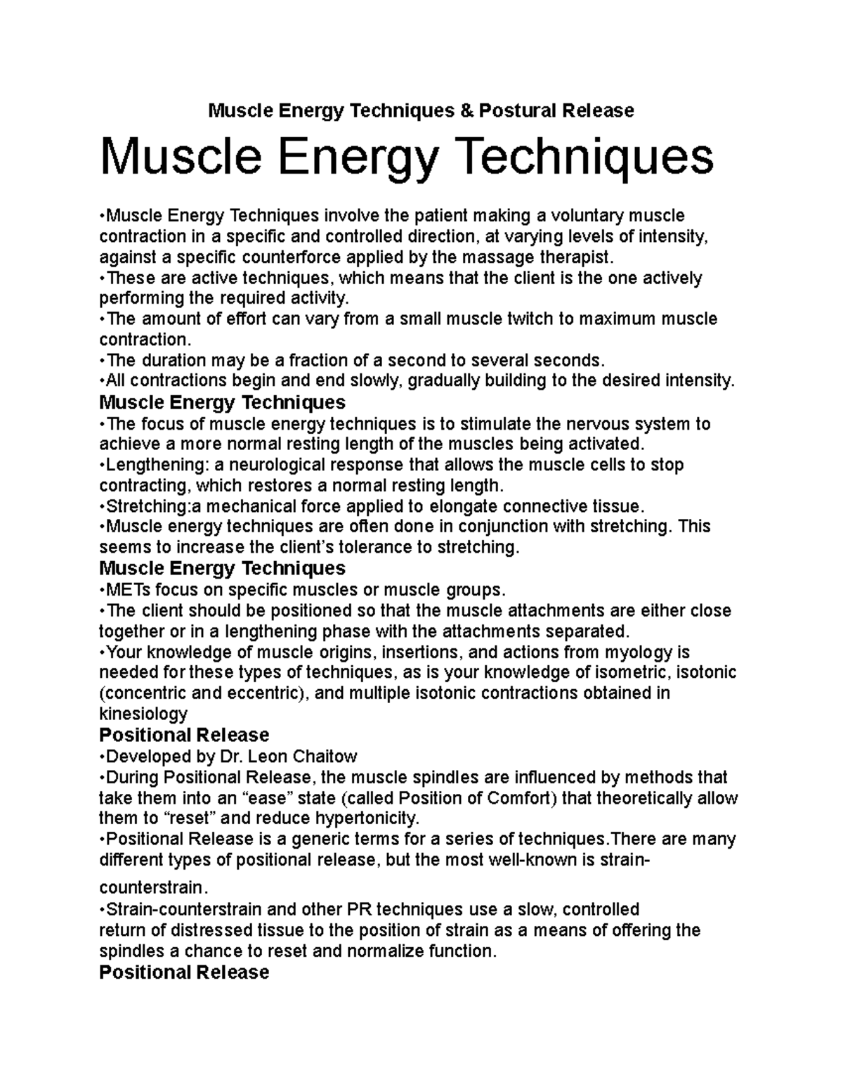 Western 2 Lecture 9 - Muscle Energy Techniques & Postural Release ...