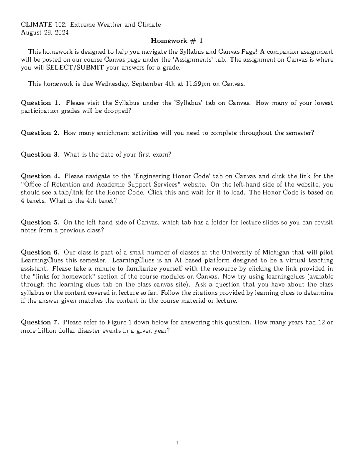 Homework 1 F2024-1-1 - CLIMATE 102: Extreme Weather and Climate August ...
