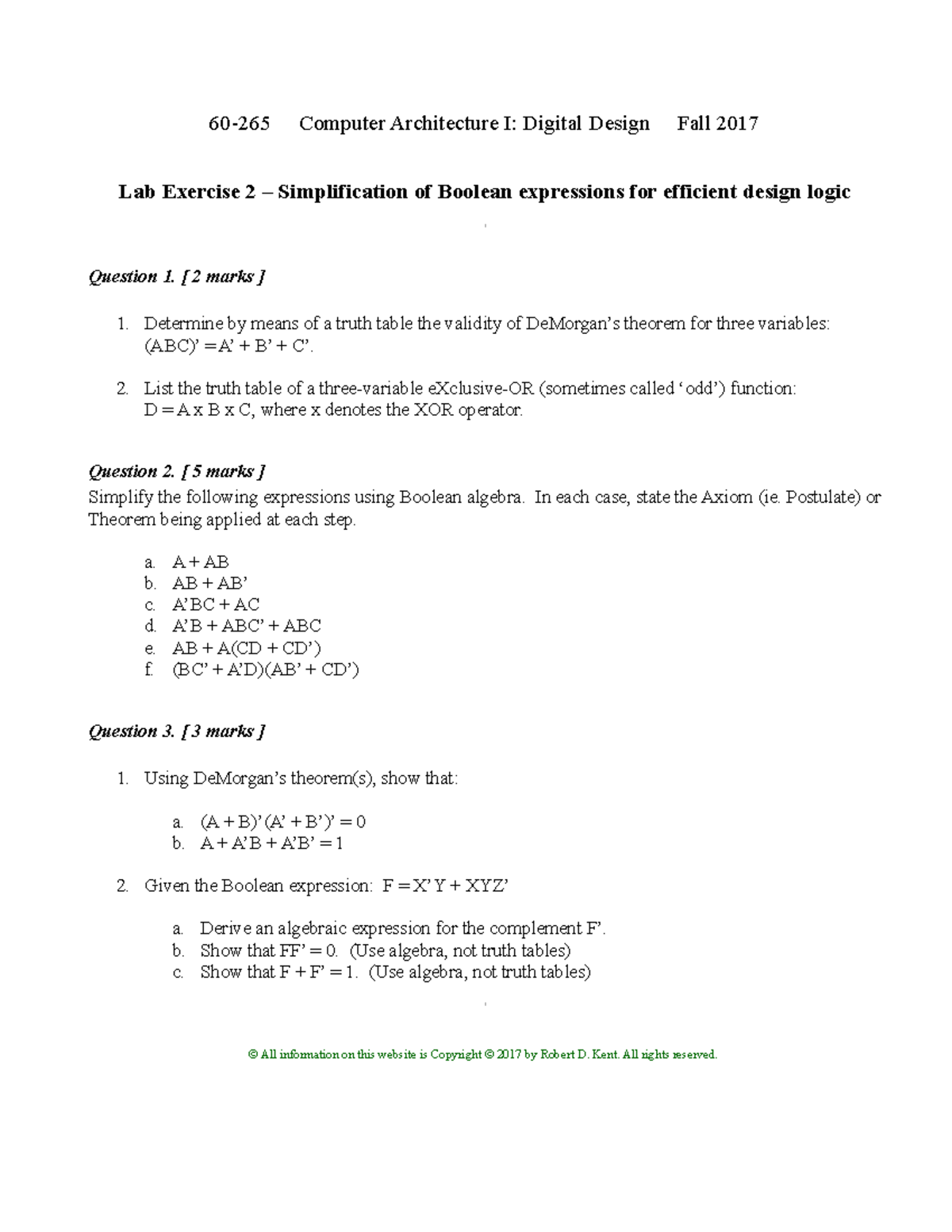 265lab02F2017 - Assignment/ lab - 60-265 Computer Architecture I: Digital Design Fall 2017 Lab ...