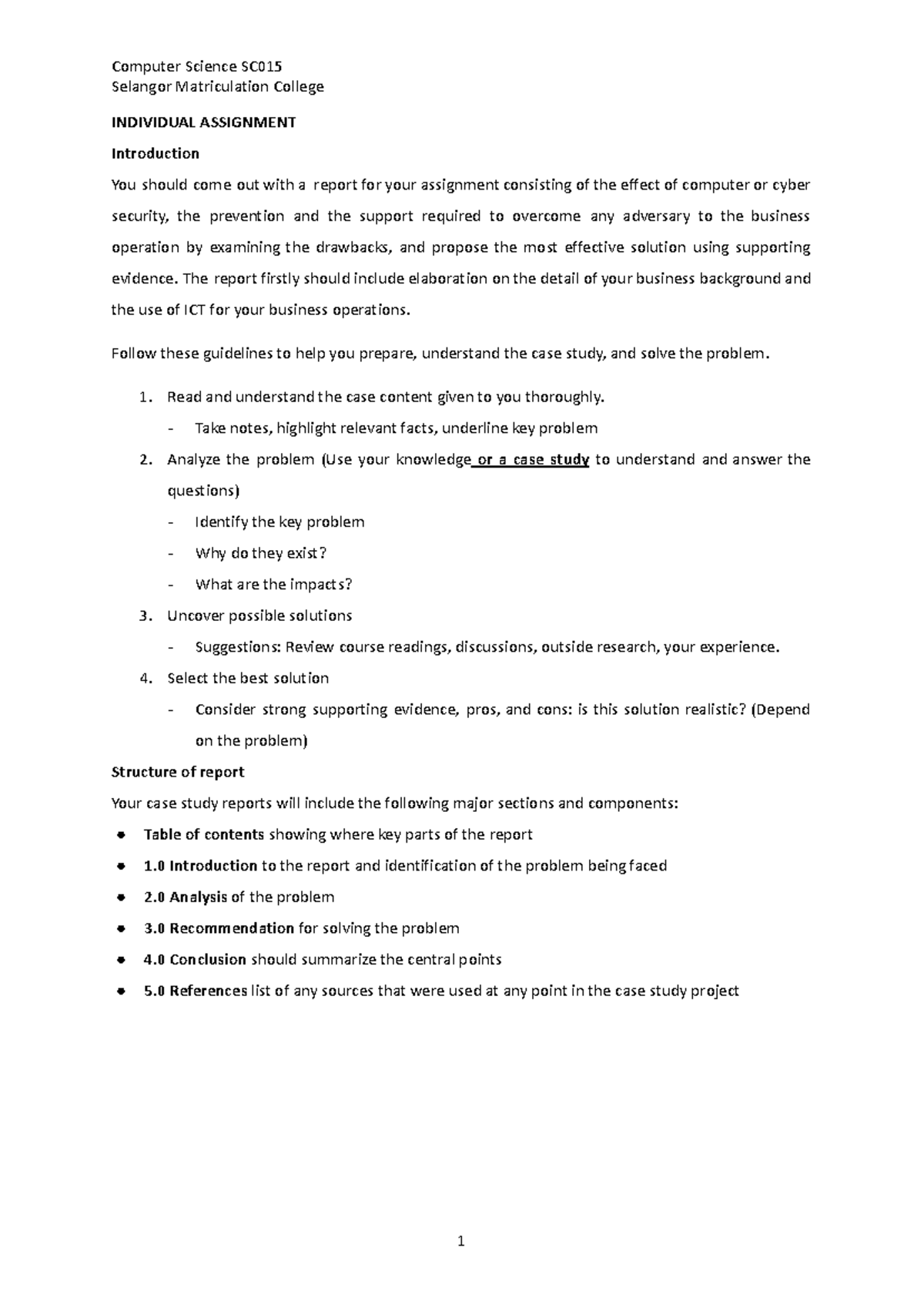 Instruction and Question for Individual Assignment KMS SC015 2024 - Computer Science SC Selangor ...