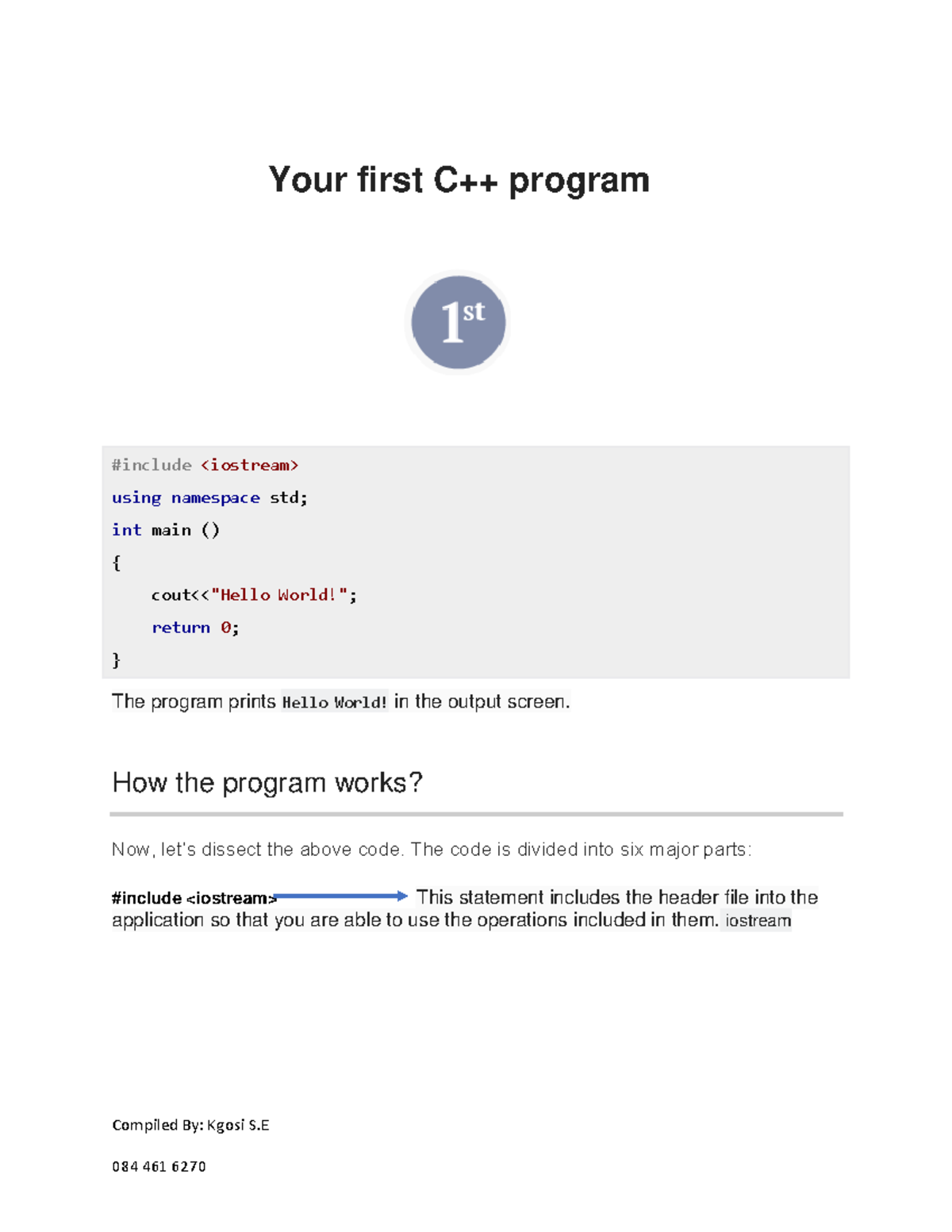 Theory Behind C Compiled By Kgosi S Your First C Program Include
