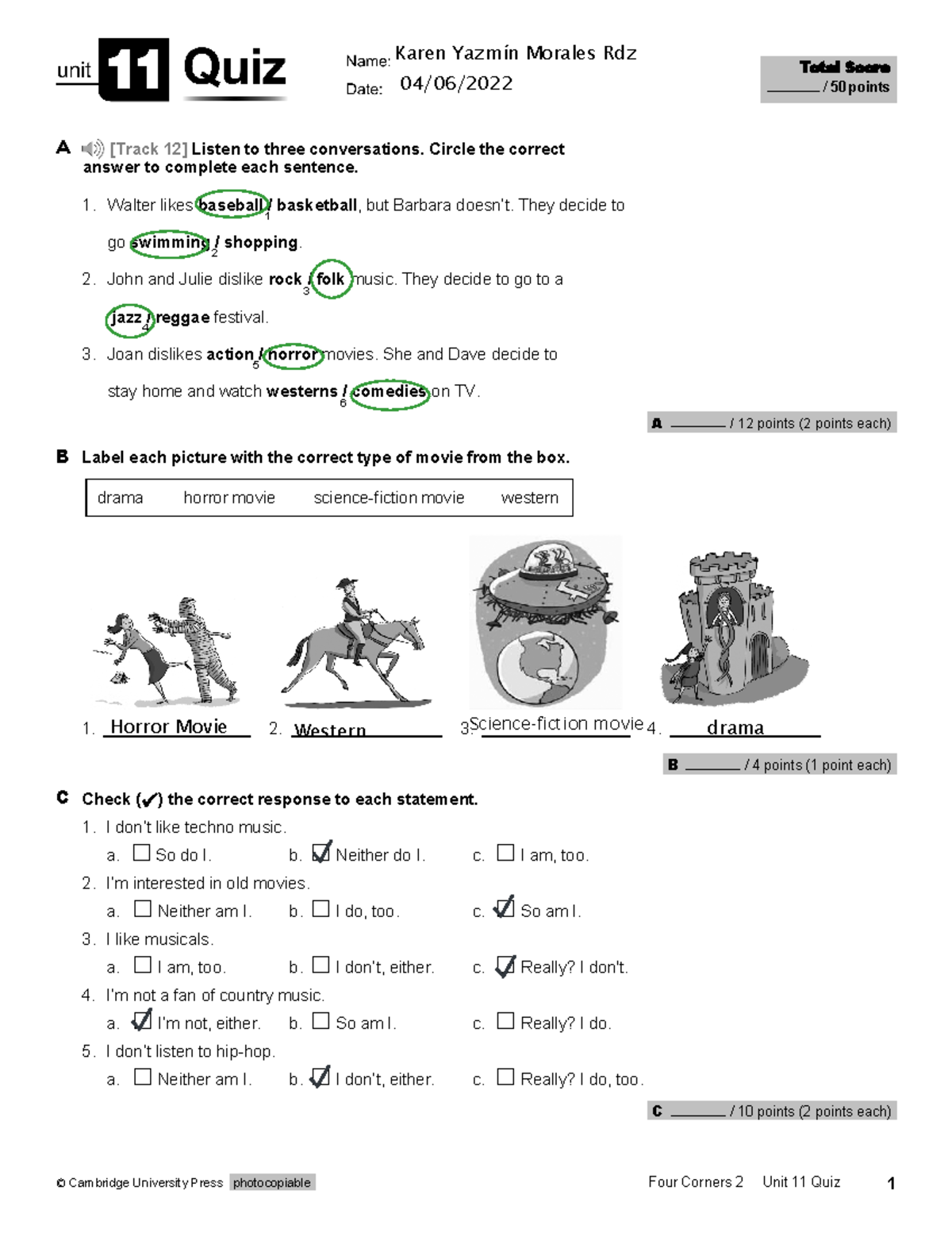 L3 Unit 11 Quiz Karen Morales Cambridge University Press 