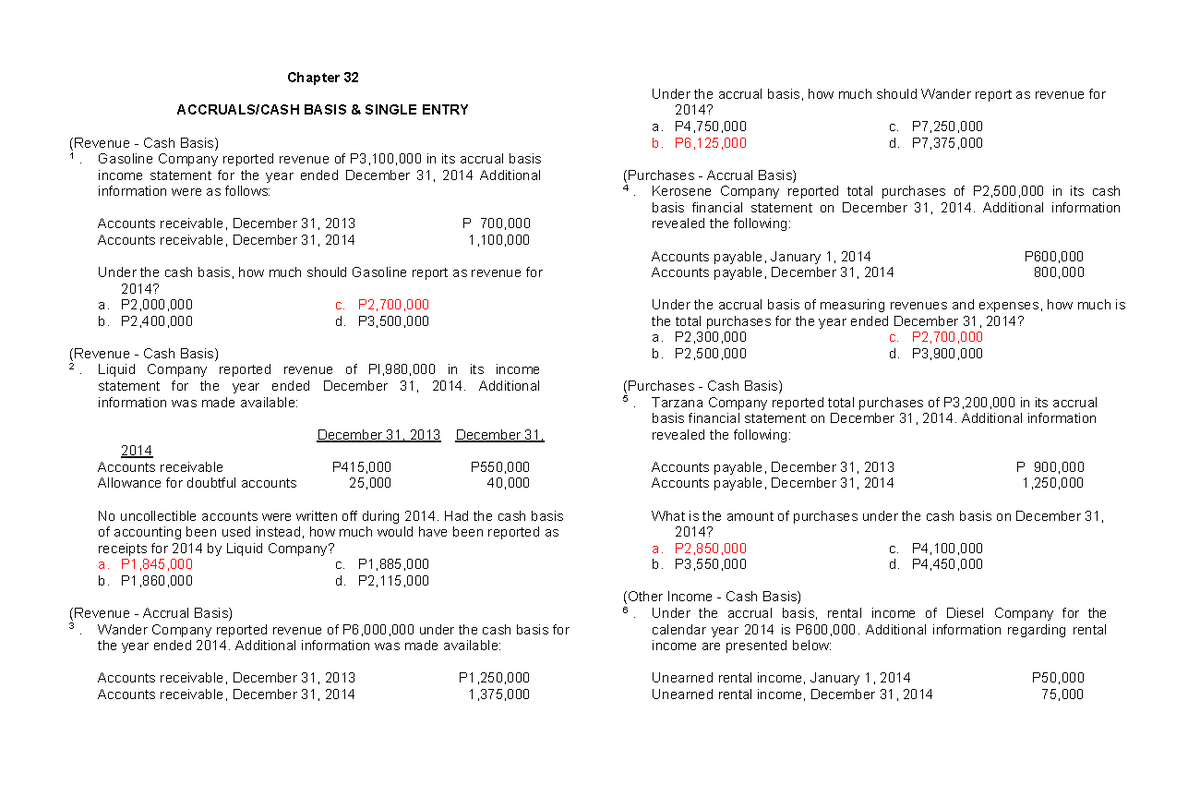 32 Accruals Cash Basis Single Entry - Chapter 32 ACCRUALS/CASH BASIS ...