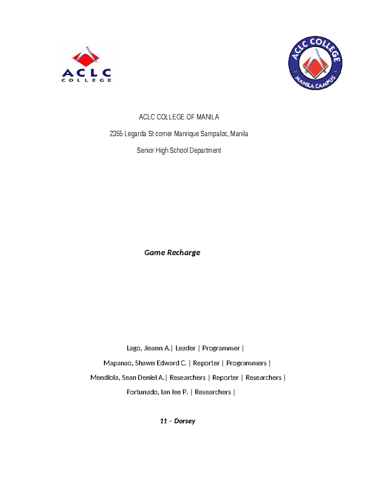 Alden Recharge Group 3 Javaprog Written Report - ACLC COLLEGE OF MANILA ...