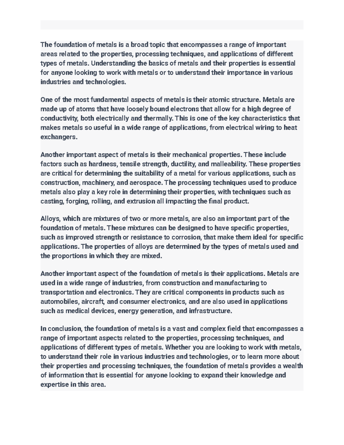 Foundation of metals essay - The foundation of metals is a broad topic ...