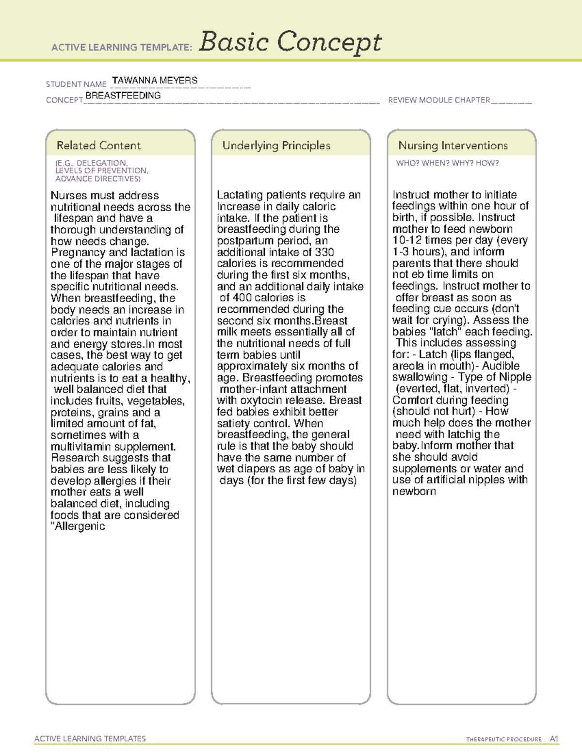 Breastfeeding Basic Concept Template - Nurs 1171 - ACTIVE LEARNING ...