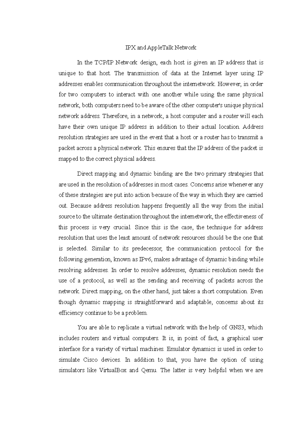 IPX and Apple Talk Network - IPX and AppleTalk Network In the TCP/IP ...