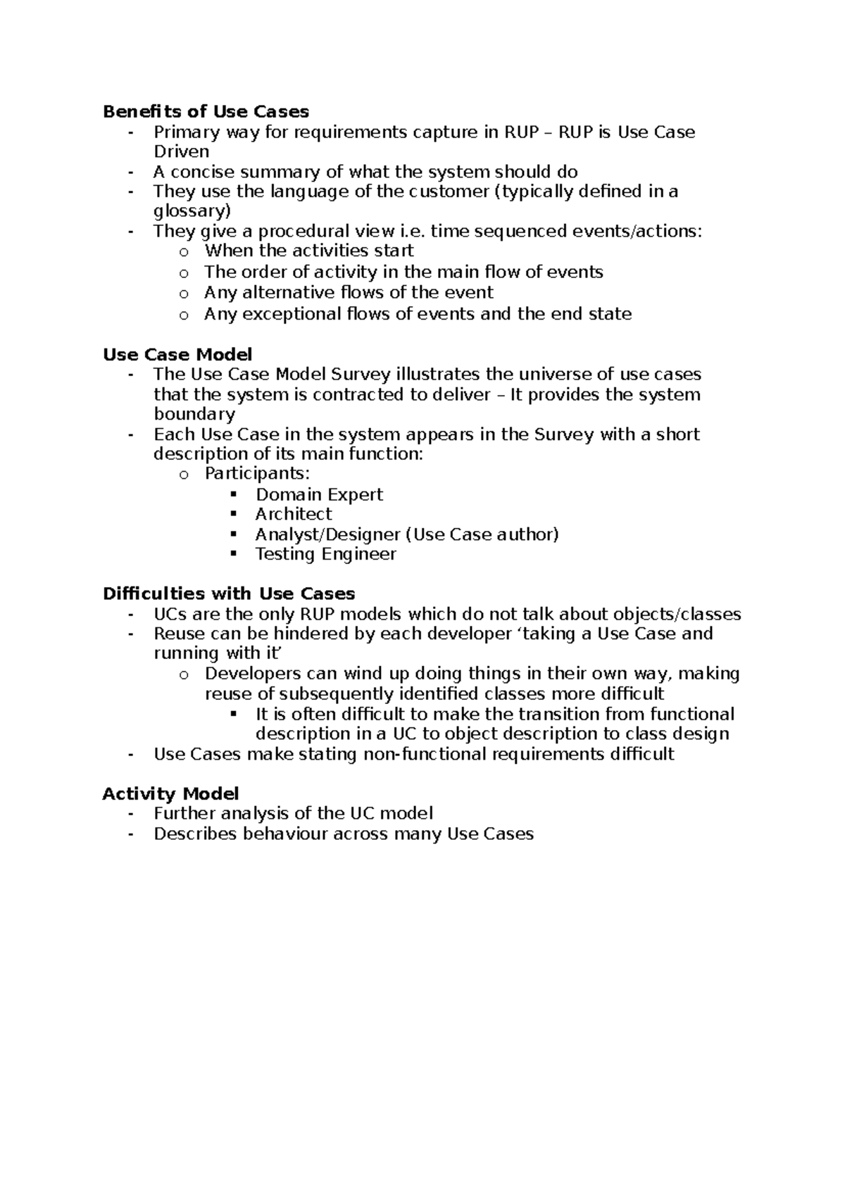 Week 10 ISDM Lecture Notes - Benefits of Use Cases - Primary way for ...