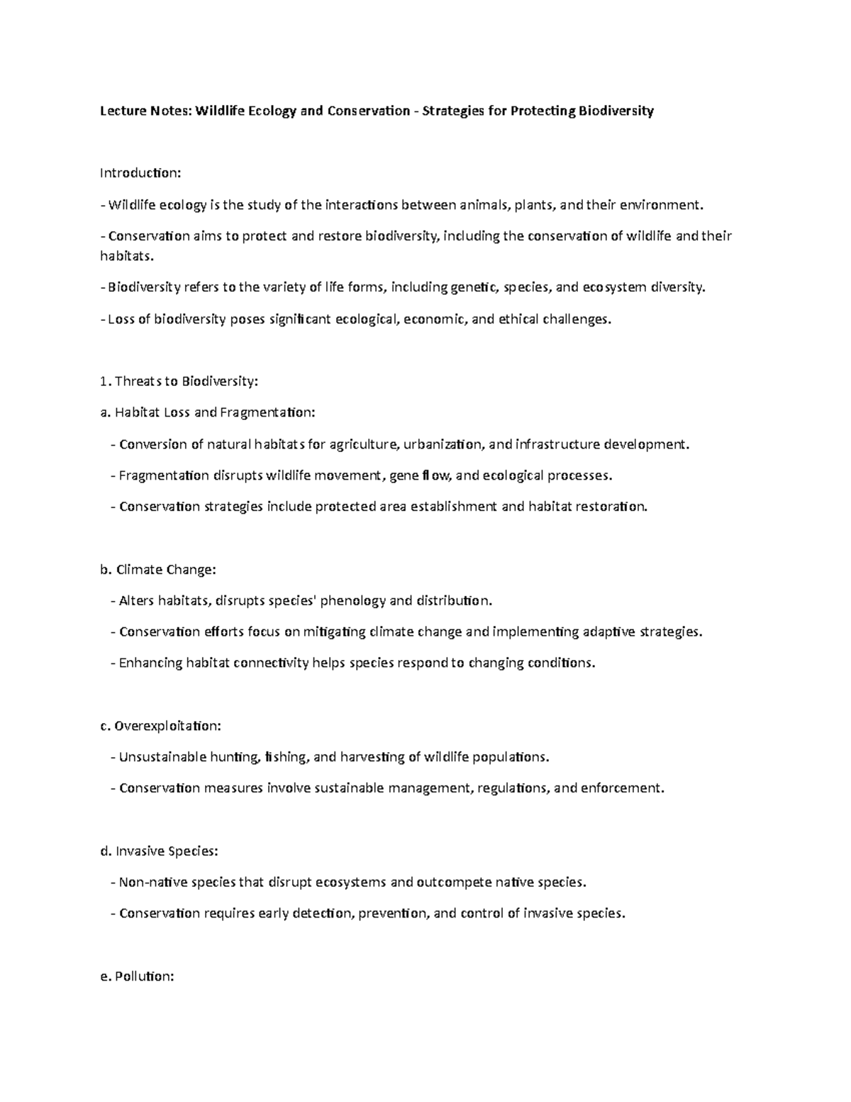 Lecture Notes: Wildlife Ecology and Conservation - Strategies for ...