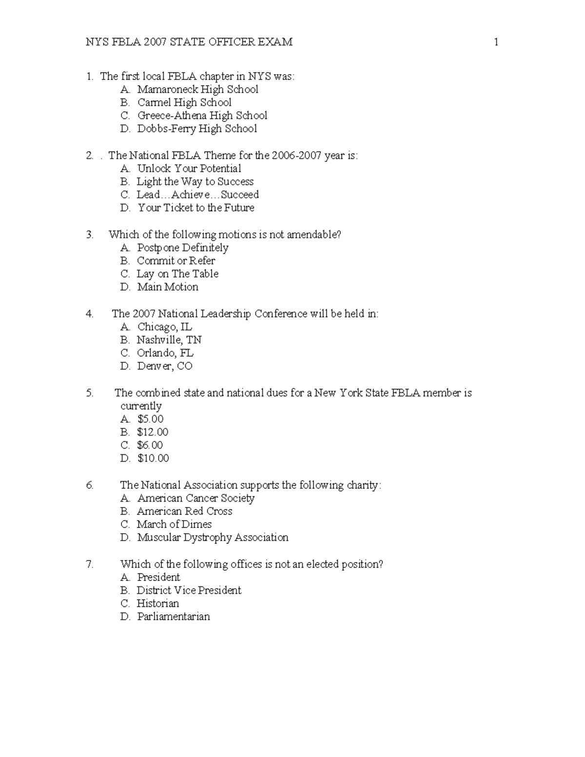 State Officer - Ijijiji - The first local FBLA chapter in NYS was: A ...