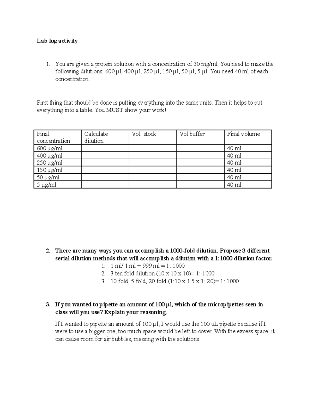 Lab log 1 - lab log for lab class - Lab log activity You are given a ...