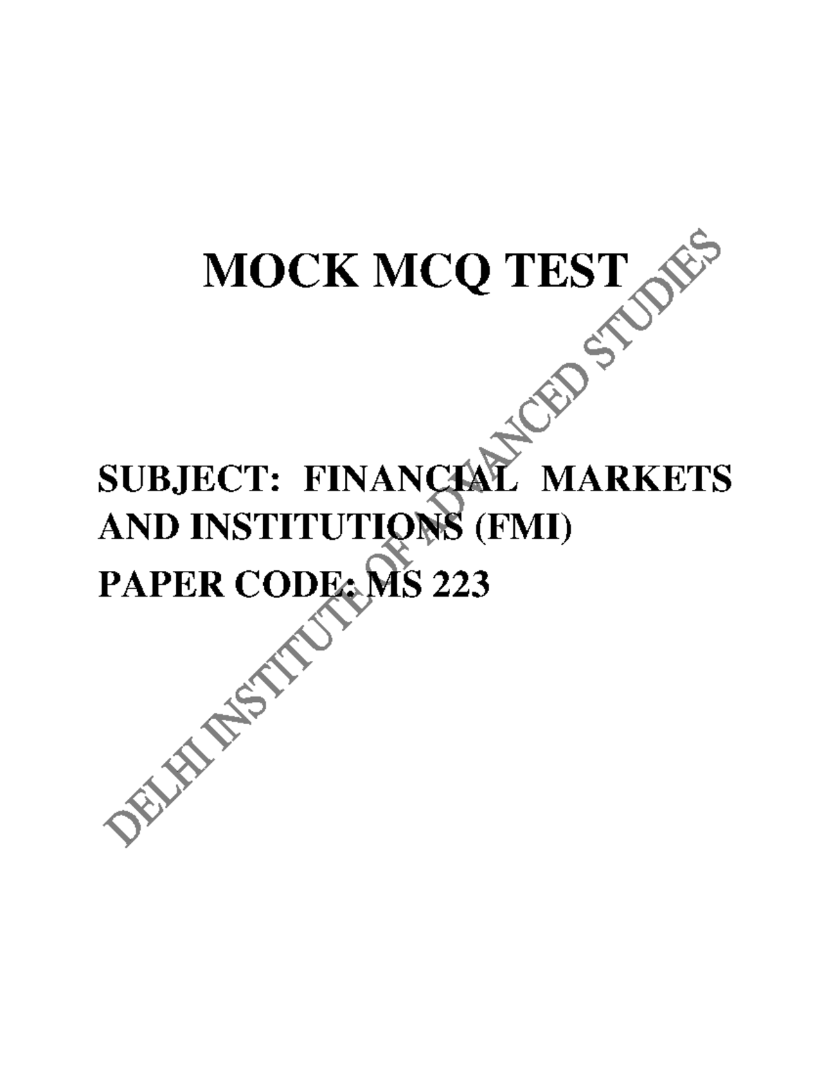 Financial market mpc - task to practice of chapter 4 - MOCK MCQ TEST ...
