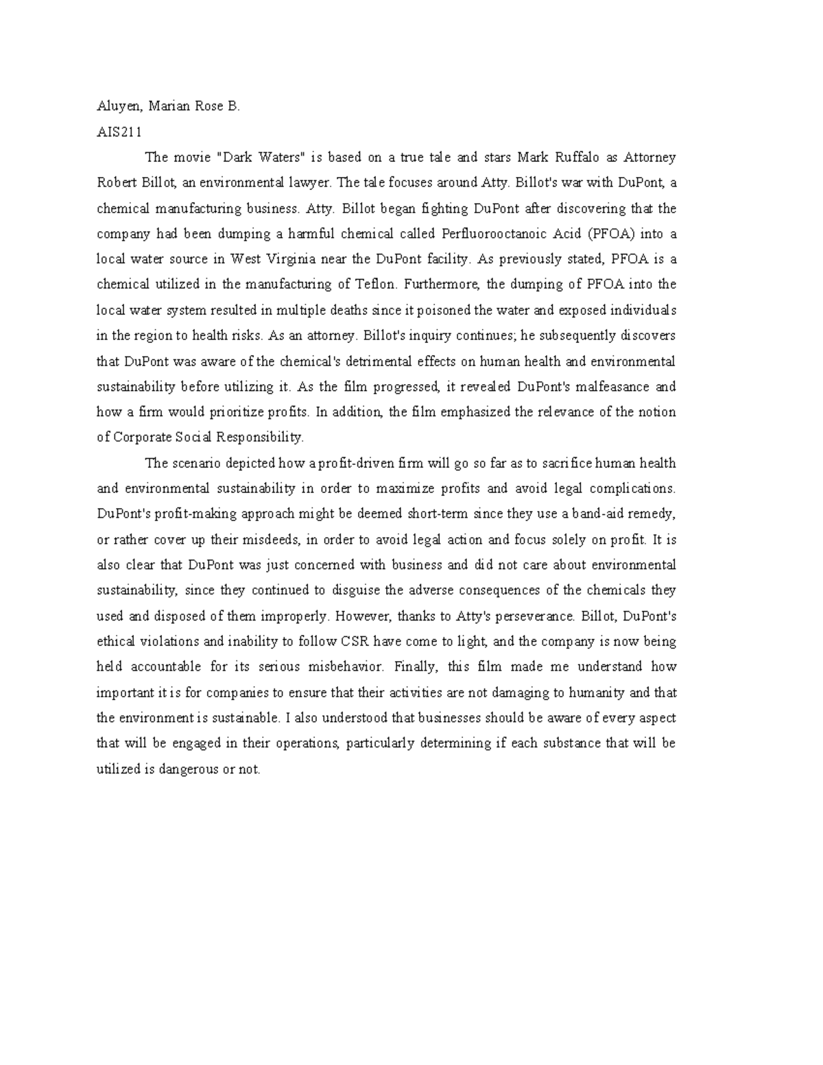 Dark Water Aluyen - lecture - Aluyen, Marian Rose B. AIS The movie ...