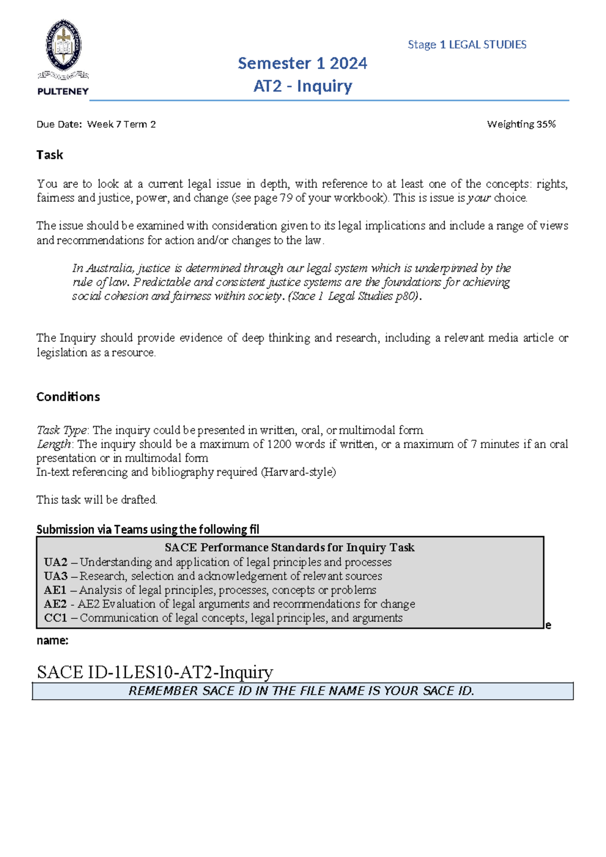 Stage 1 Legal Studies S1 Inquiry - 2 Stage 1 LEGAL STUDIES Semester 1 ...