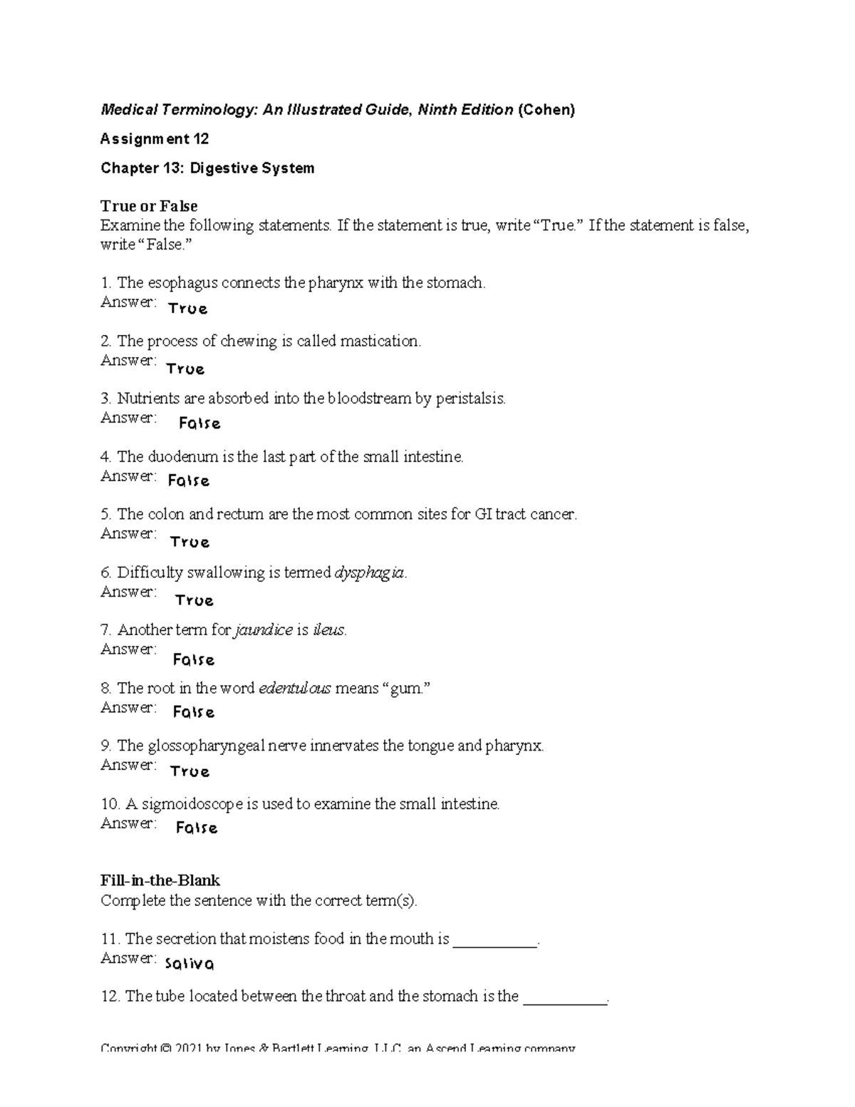 Assignment 12 - Medical Terminology: An Illustrated Guide, Ninth ...